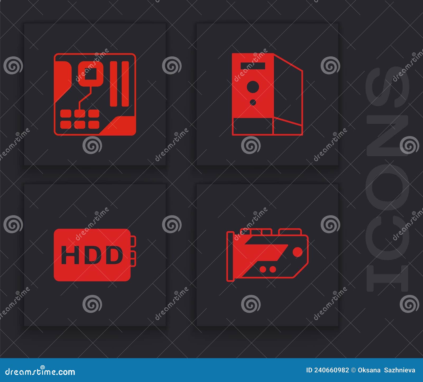 Set Video Graphic Card, Motherboard Digital Chip, Case of Computer and ...