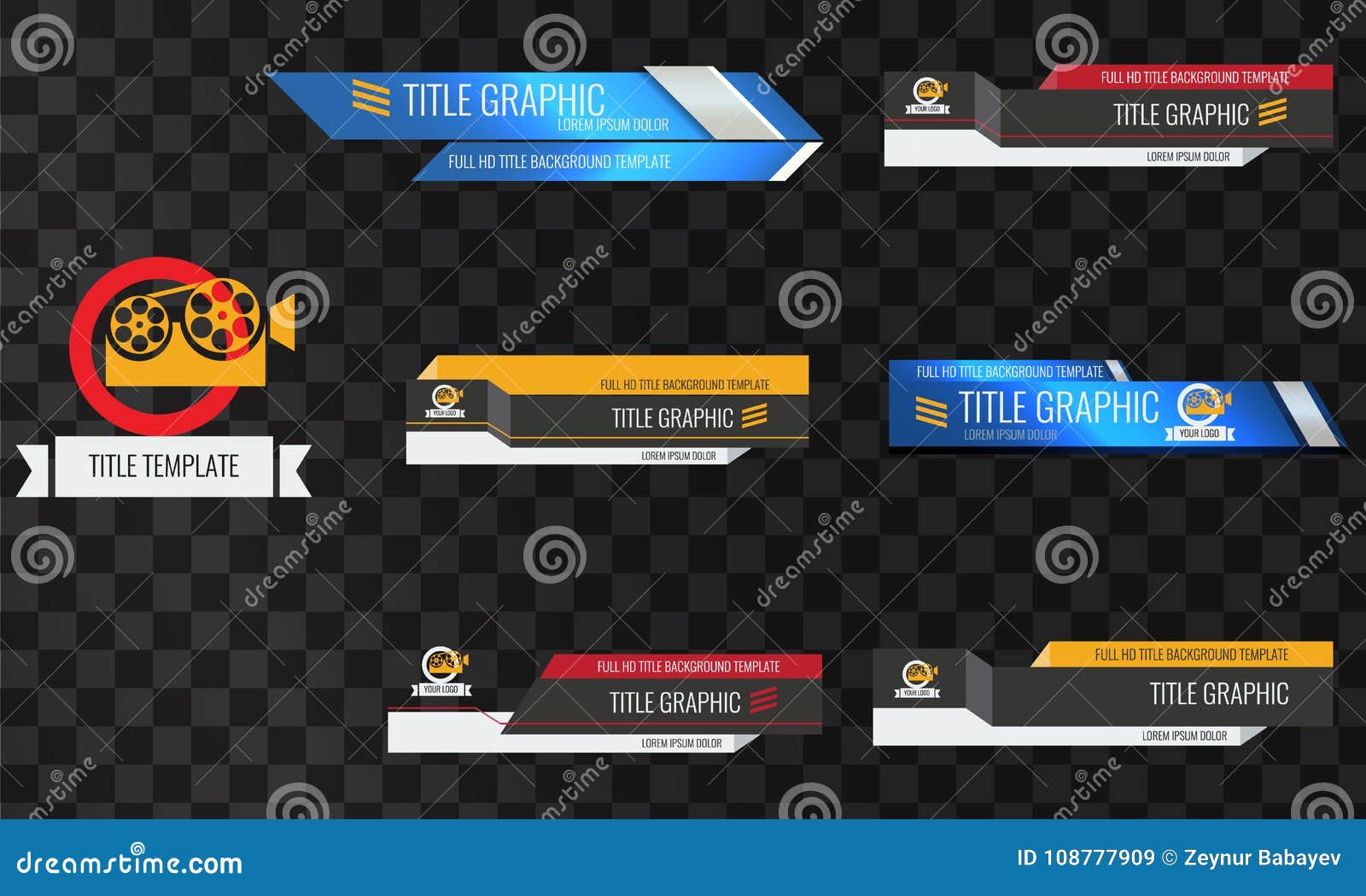 Set of Video Headline Title Template. Unique Banner Design for Video ...