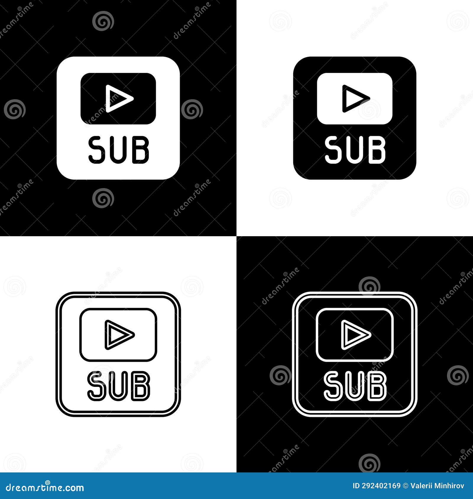 Set Video with Subtitles Icon Isolated on Black and White Background ...
