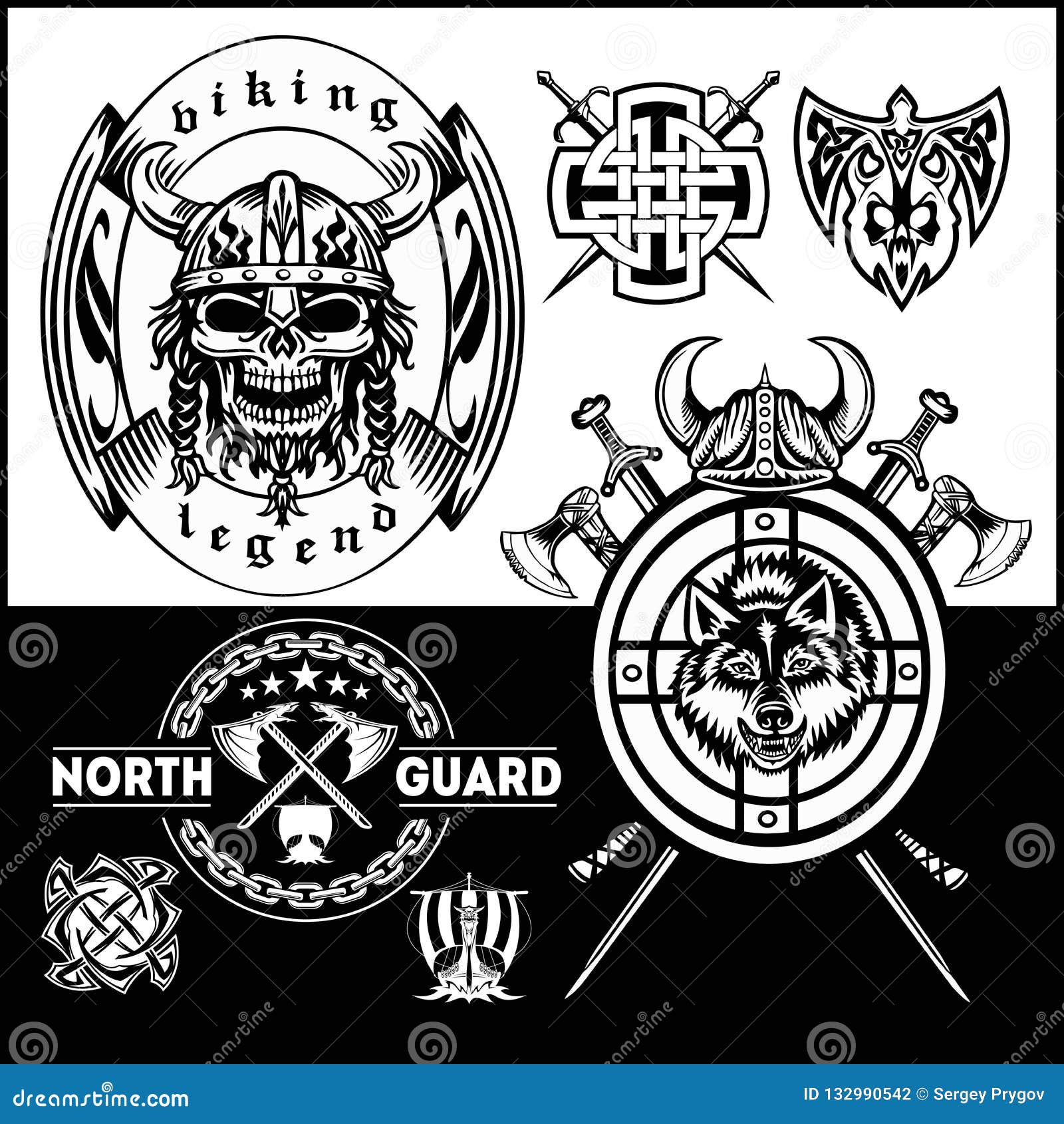 Set of Viking Emblems, Labels and Logos. Stock Vector - Illustration of ...