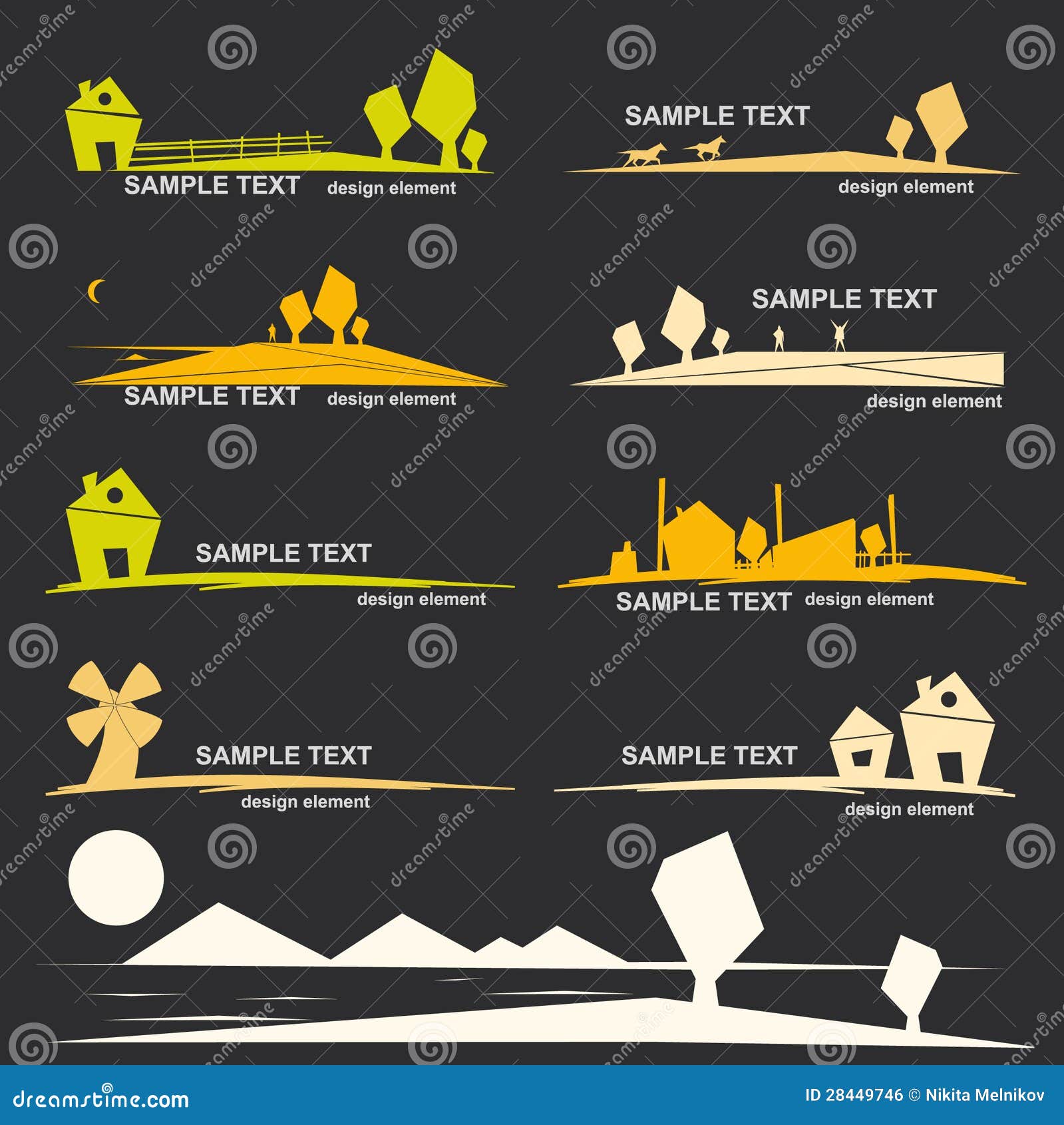 Set of Village Design Elements Stock Vector - Illustration of pattern ...
