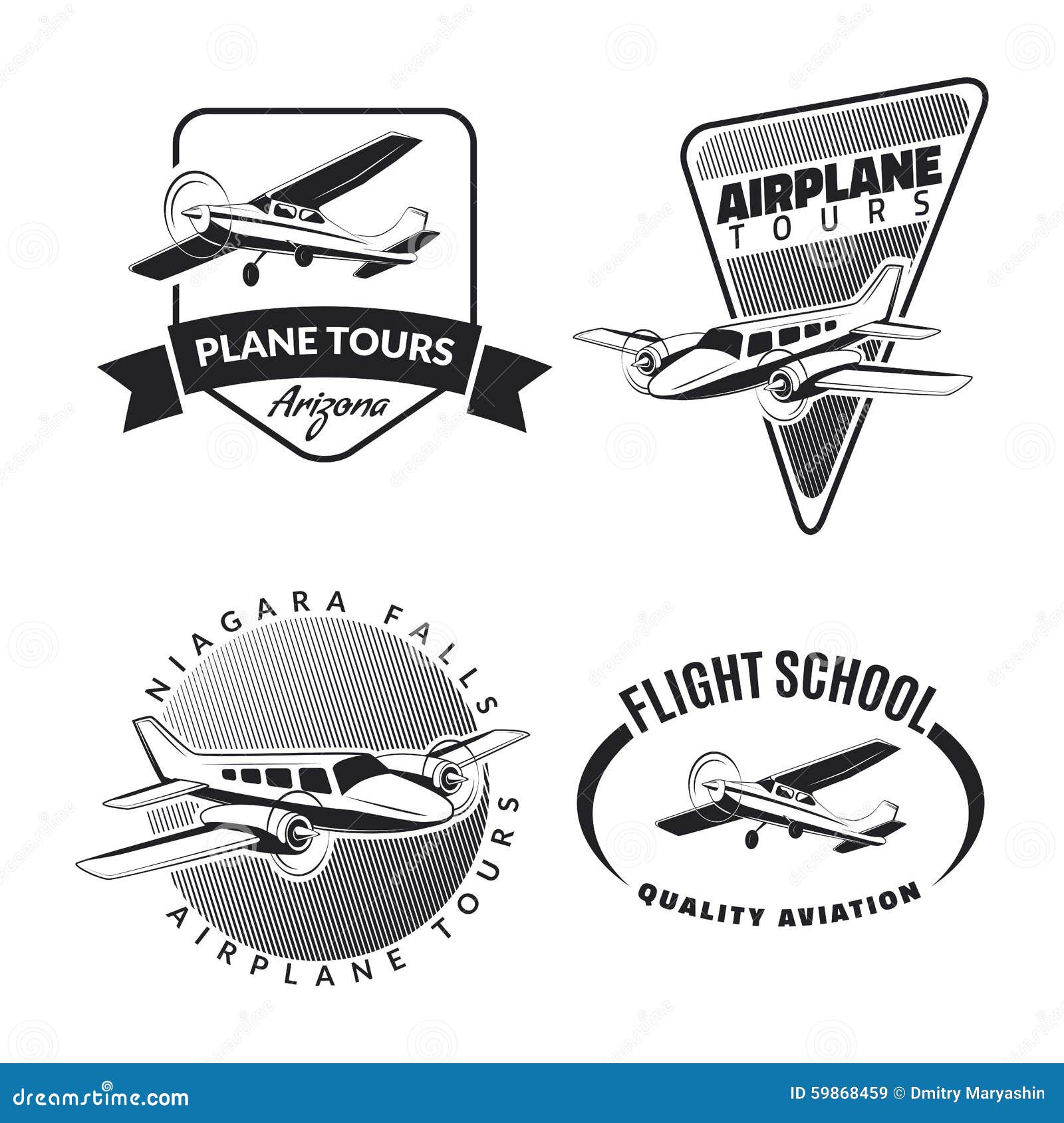 Vintage Airplane Or Aircraft Vector Logos, Emblems, Labels Set ...