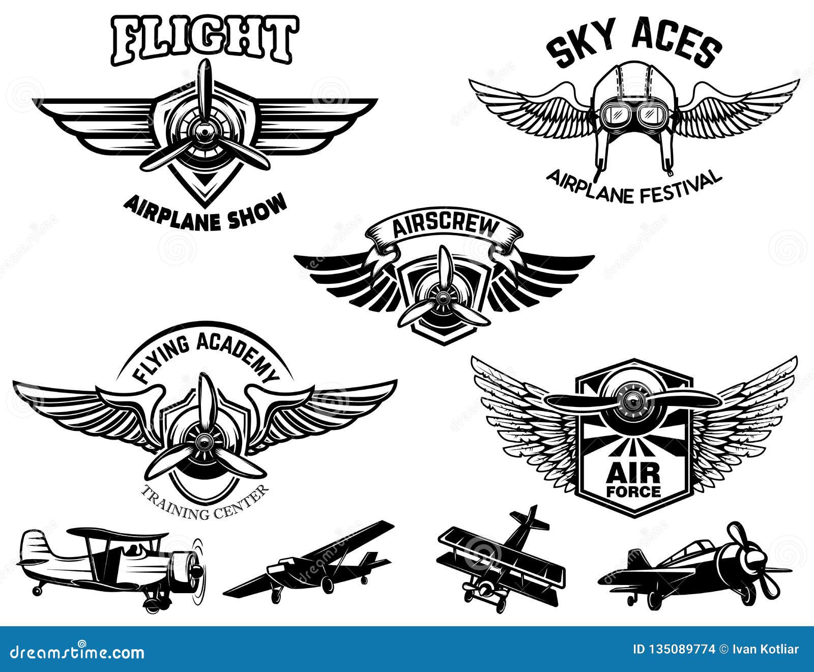 Set of Vintage Airplane Show Emblems. Design Elements for Logo, Label ...