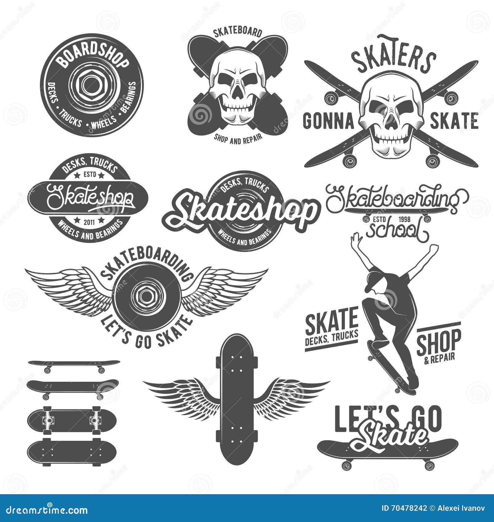 Set of Vintage Badges with Skateboard Stock Vector - Illustration of ...