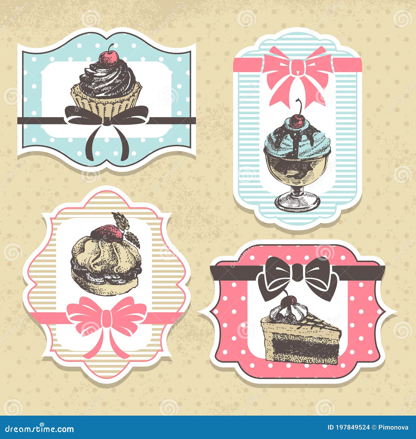 Set of Vintage Bakery Labels. Vintage Frames with Sweet Cupcakes Stock ...
