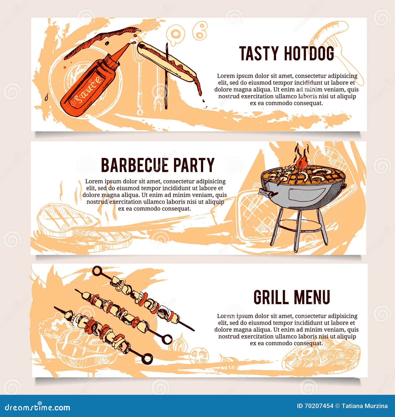 BBQ Or Barbecue Horizontal Banner Template Flat Cartoon Background ...