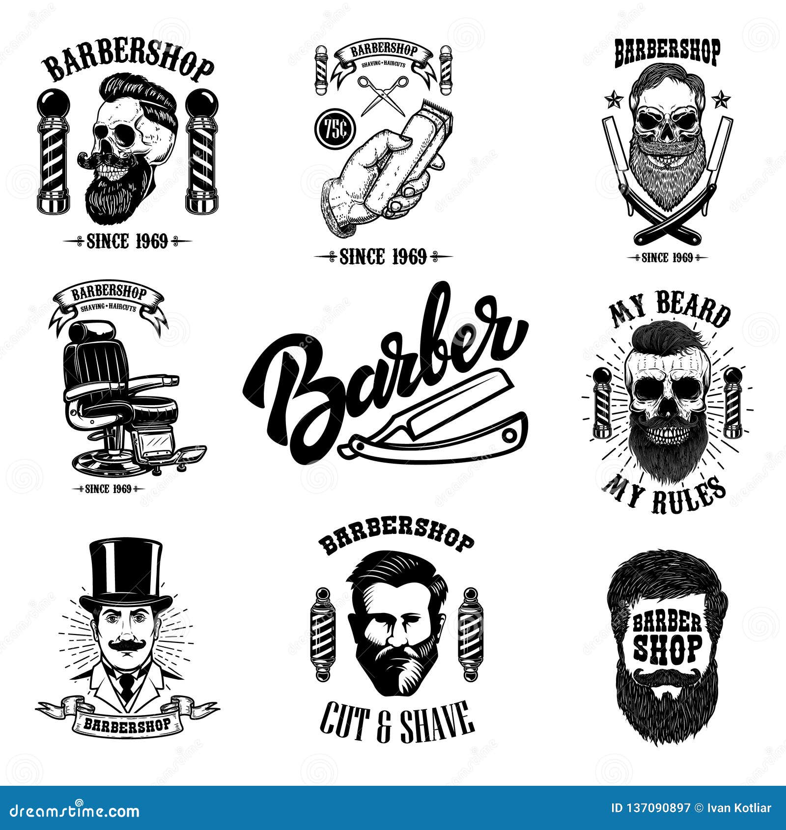 Set of Vintage Barber Shop Emblems, Badges and Design Elements. for ...
