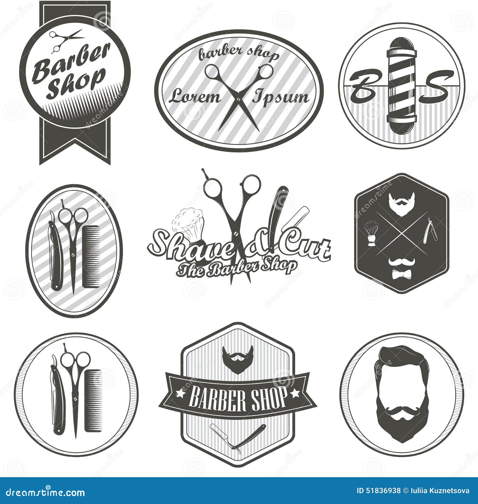 Set of Vintage Barber Shop Emblems, Label, Badges Stock Vector ...