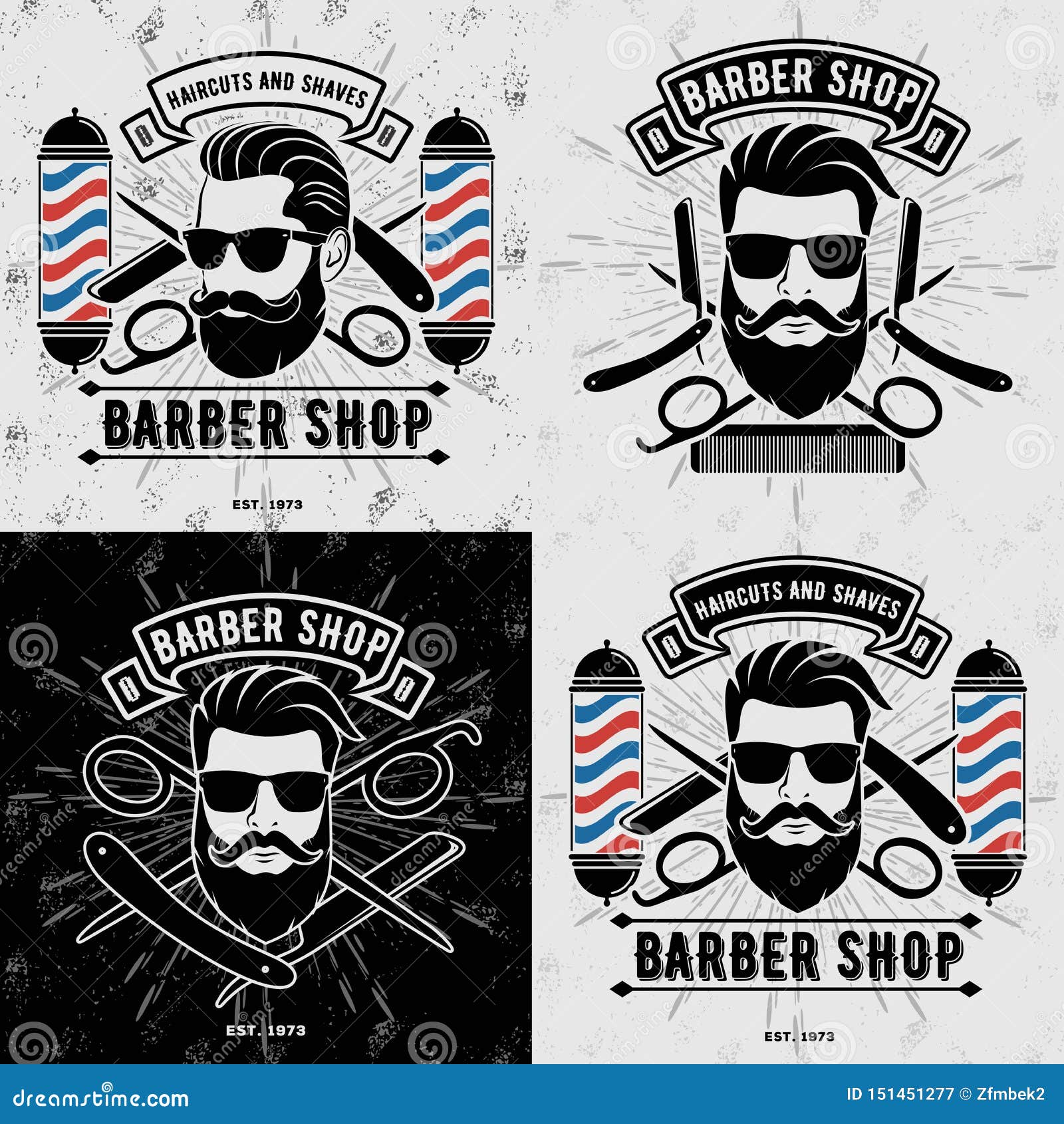 Set Of Vintage Barber Shop Logos Or Badges Stock Vector Illustration