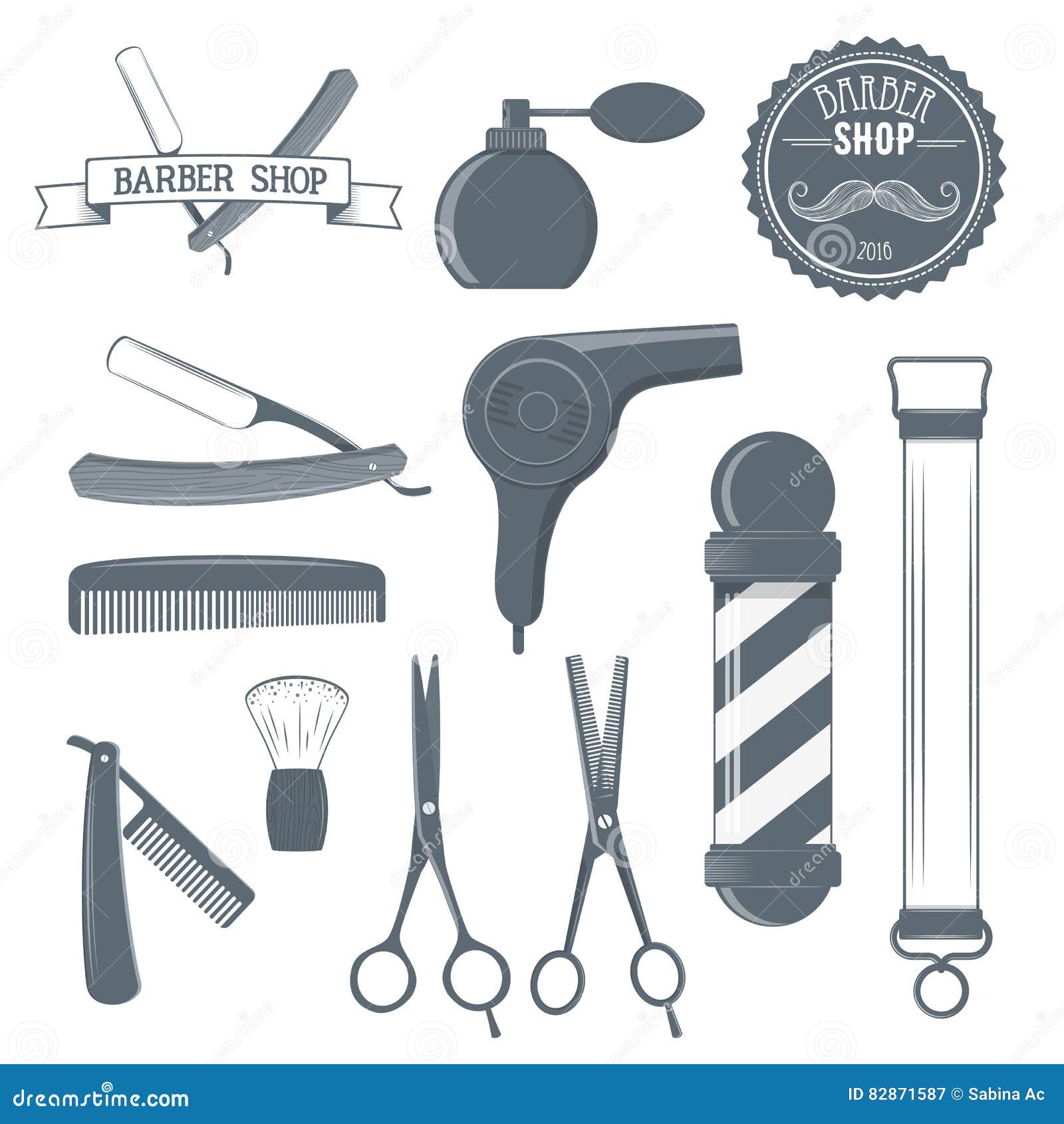 Set of Vintage Barber Shop Tools and Design Element Stock Vector ...
