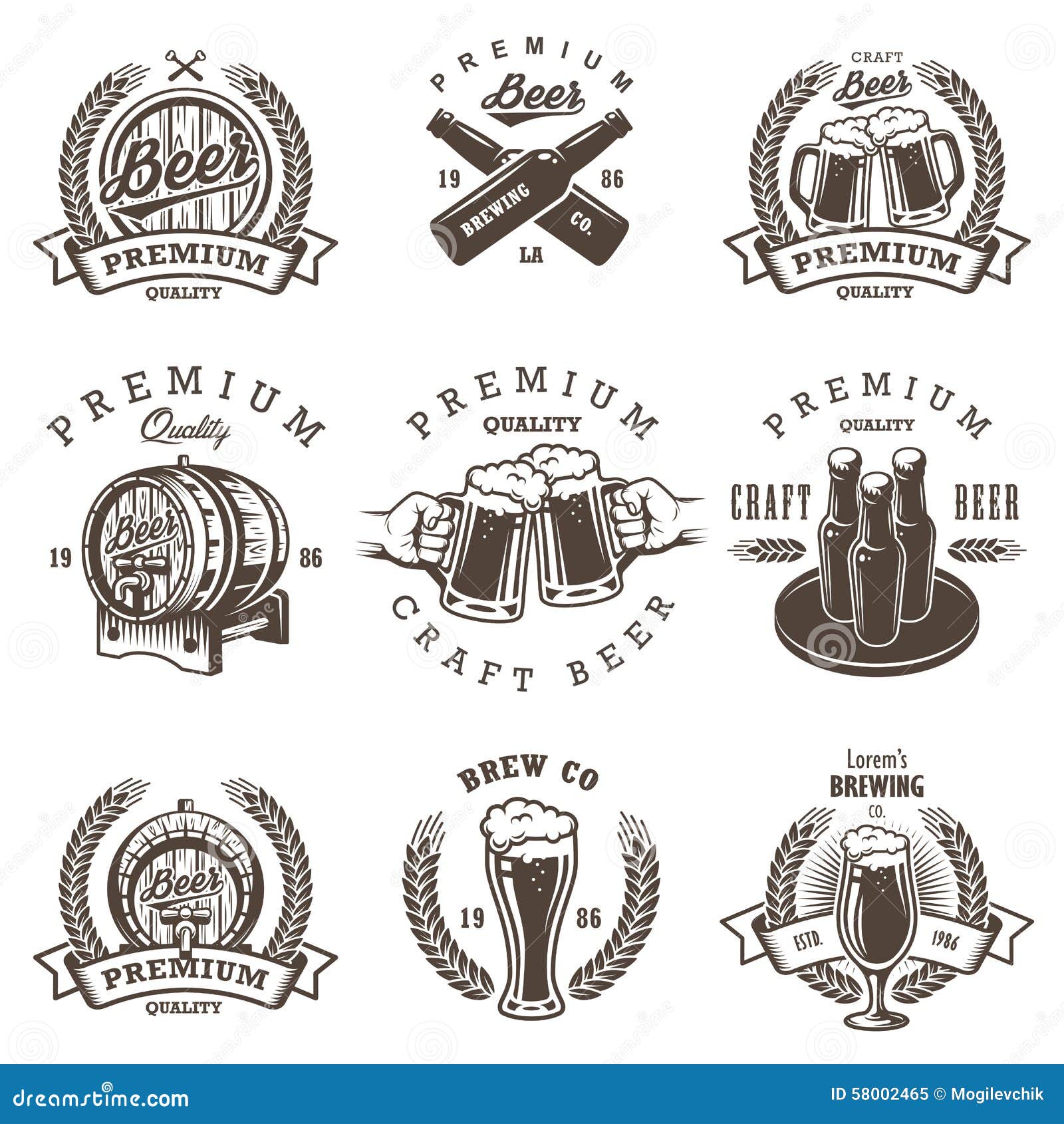 Set of Vintage Beer Brewery Emblems Stock Illustration - Illustration ...