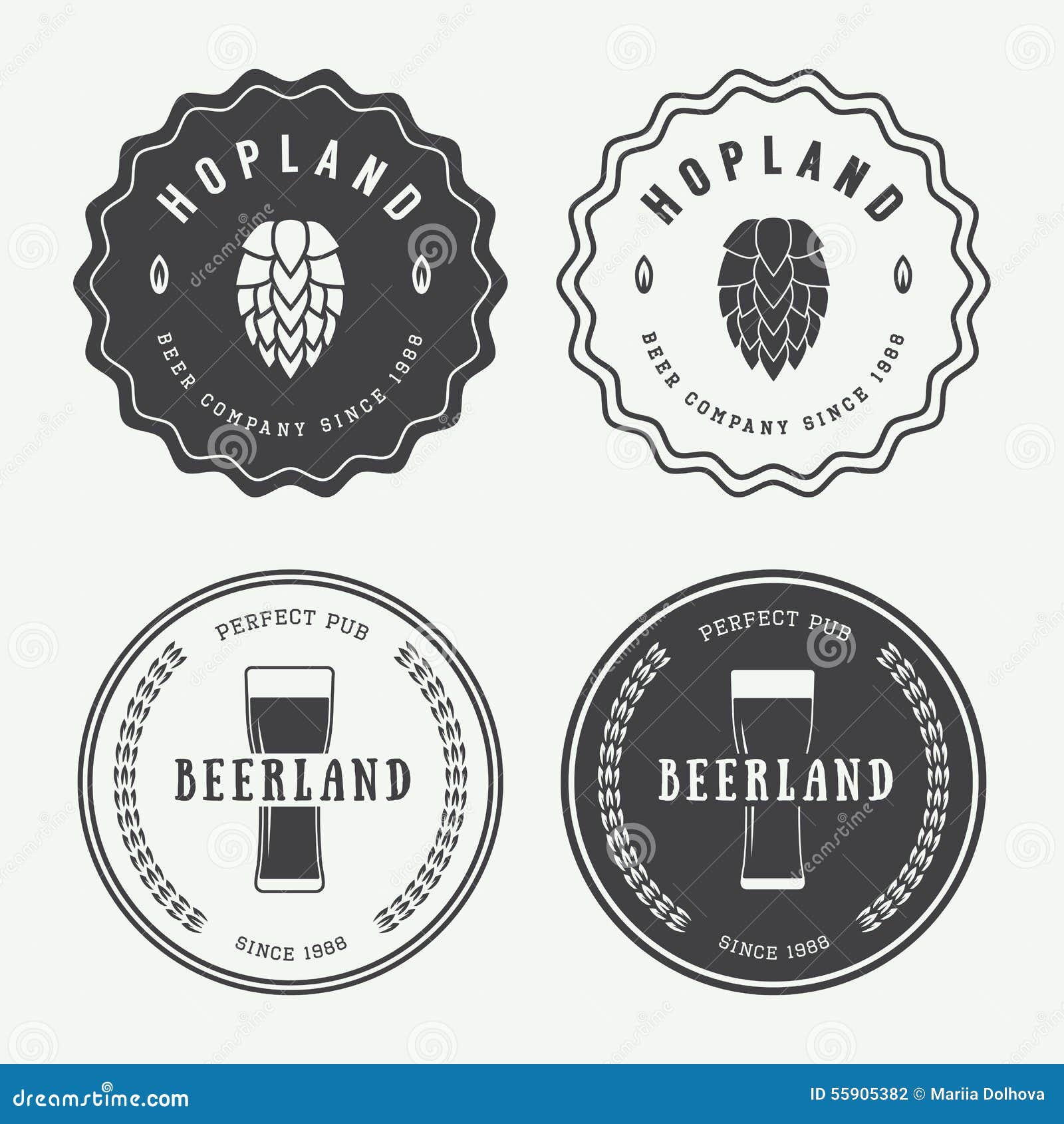 Set Of Vintage Beer And Pub Logos, Labels And Emblems With Bottles ...