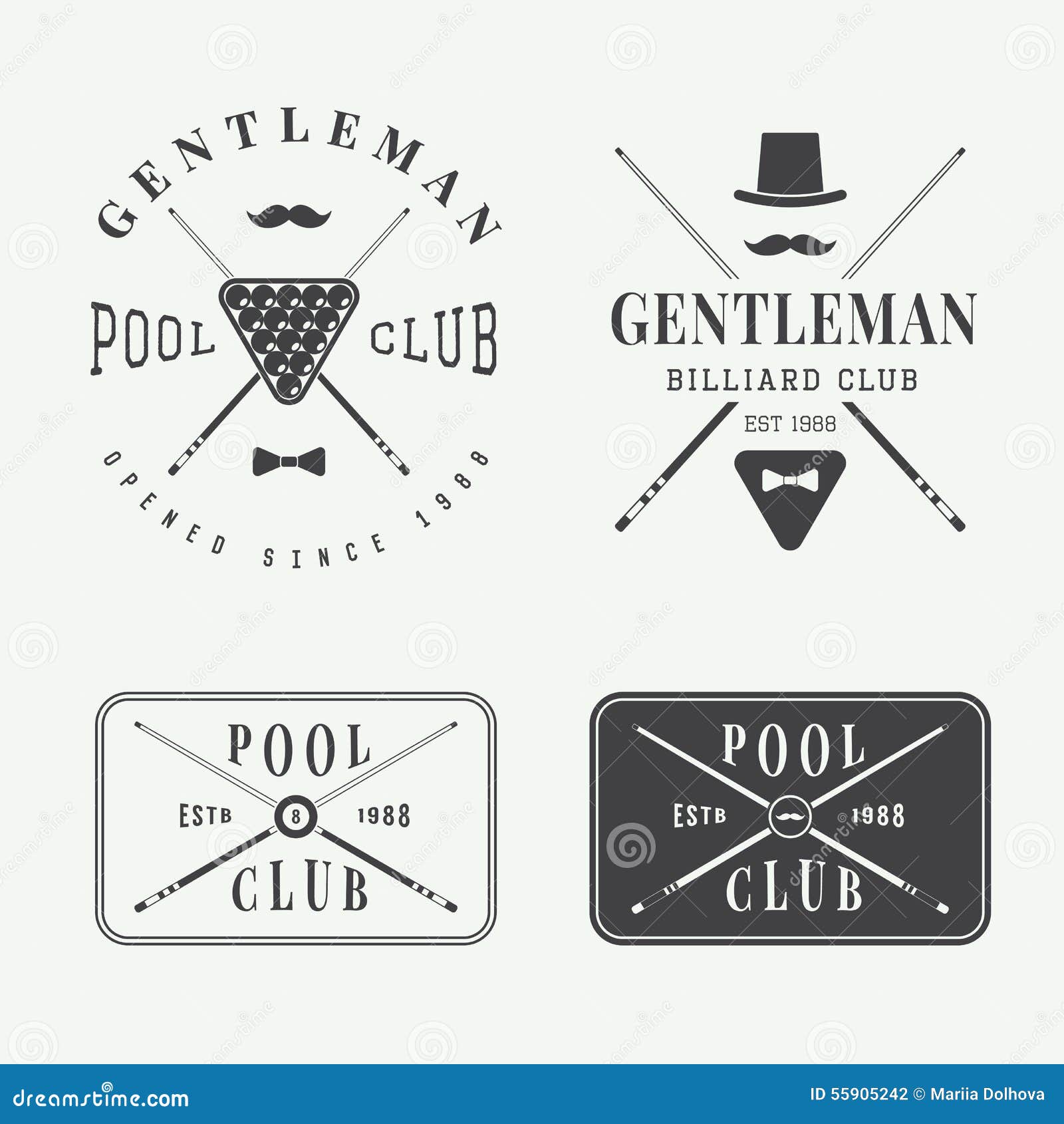 Set Of Vintage Billiard Labels, Emblems And Logo Vector Illustration ...