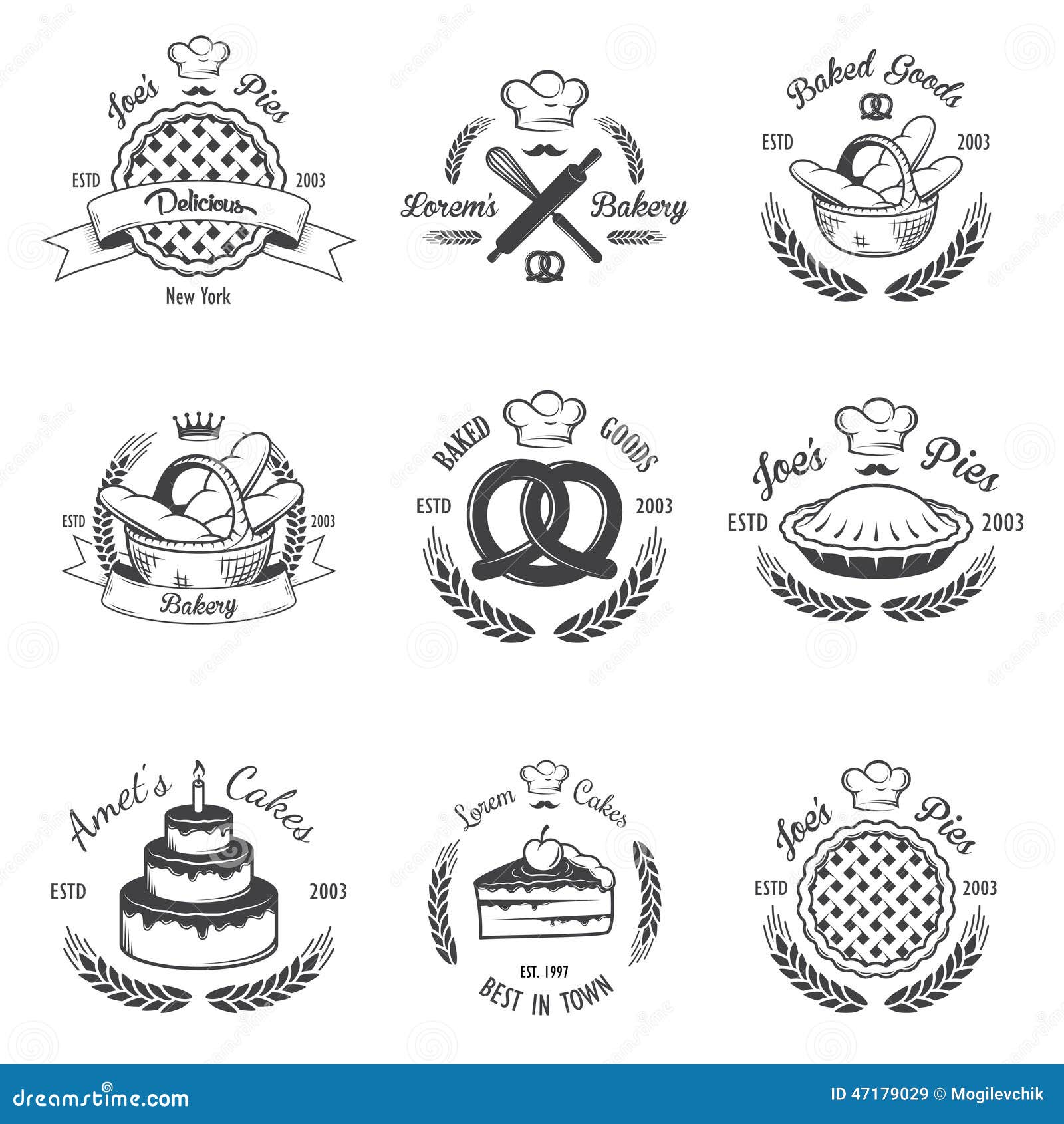 Set of Vintage Black and White Bakery Emblems Stock Vector ...