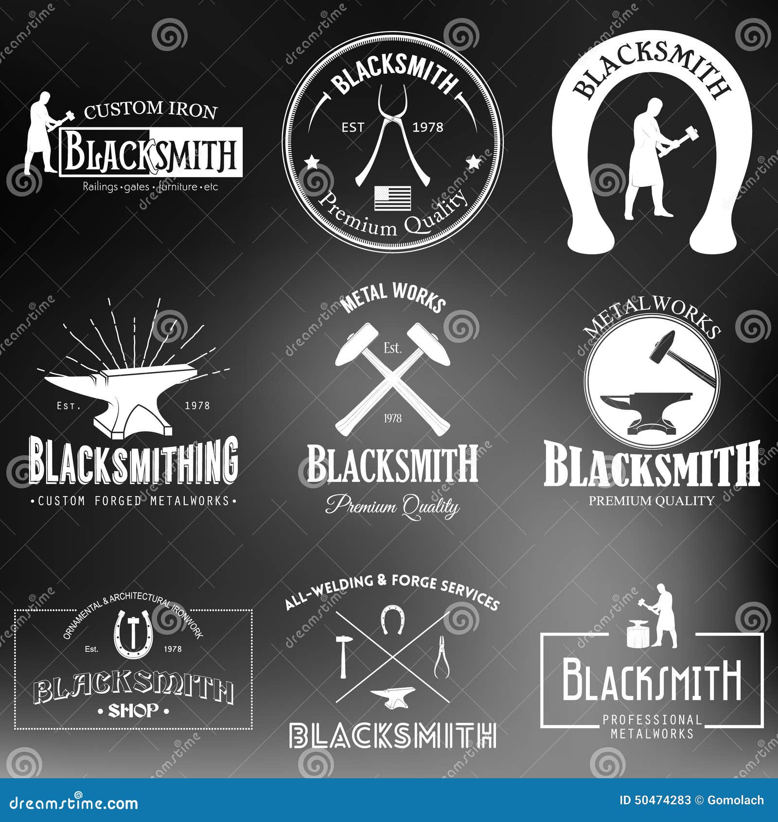 Set Of Vintage Blacksmith Labels, Badges, Emblems And Design Elements ...