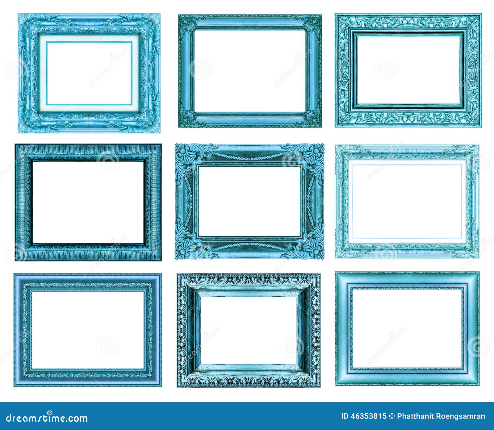 Set 9 of Vintage Blue Frame Isolated on White Background Stock Image ...