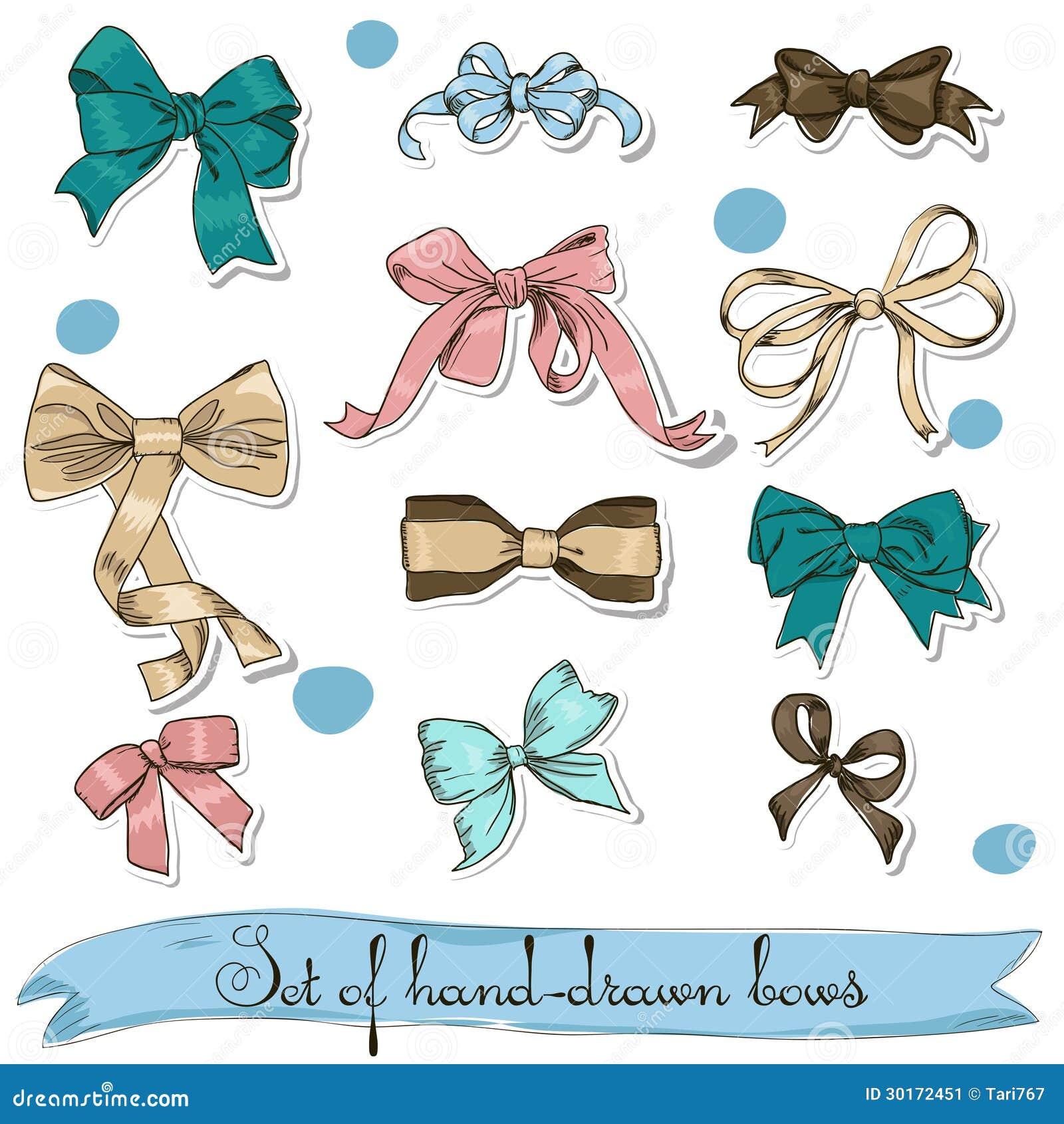 Set of vintage bows. stock vector. Illustration of hand - 30172451