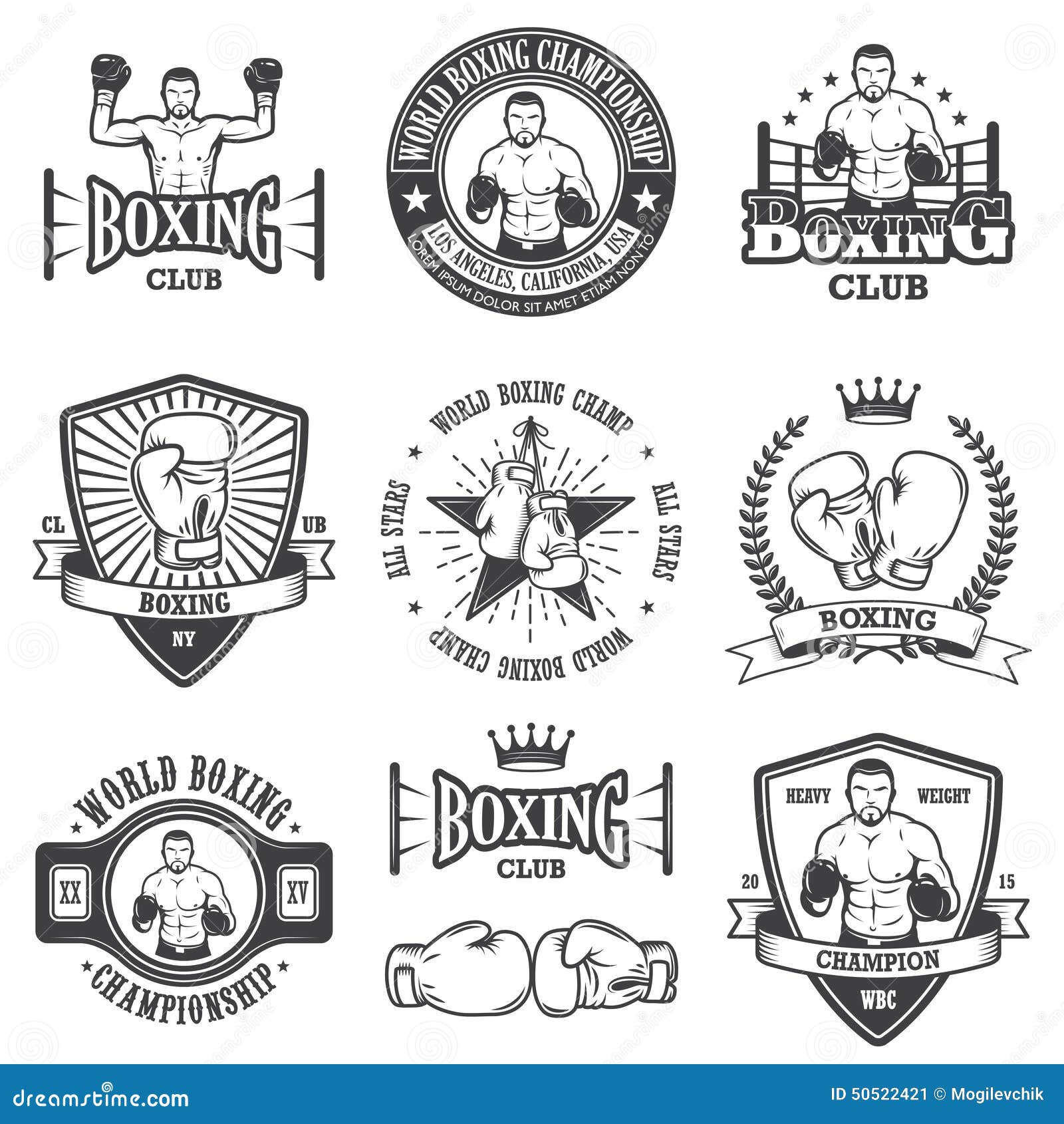 Set of Vintage Boxing Emblems Stock Vector - Illustration of ...