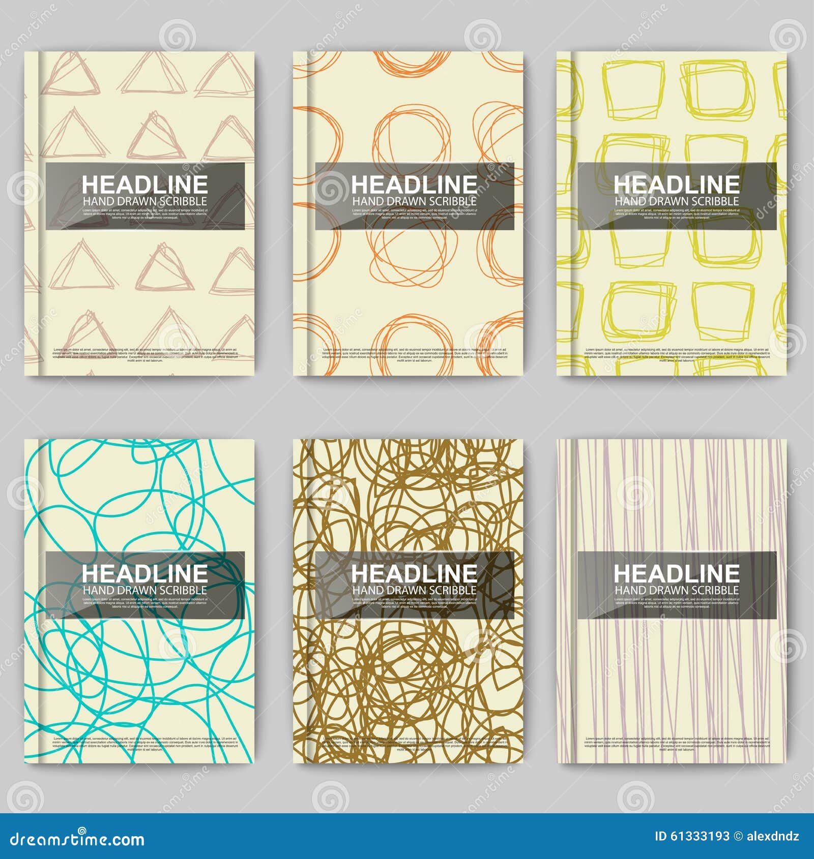 Set of Vintage Brochure with Hand Drawn Scribble Textures Stock Vector ...