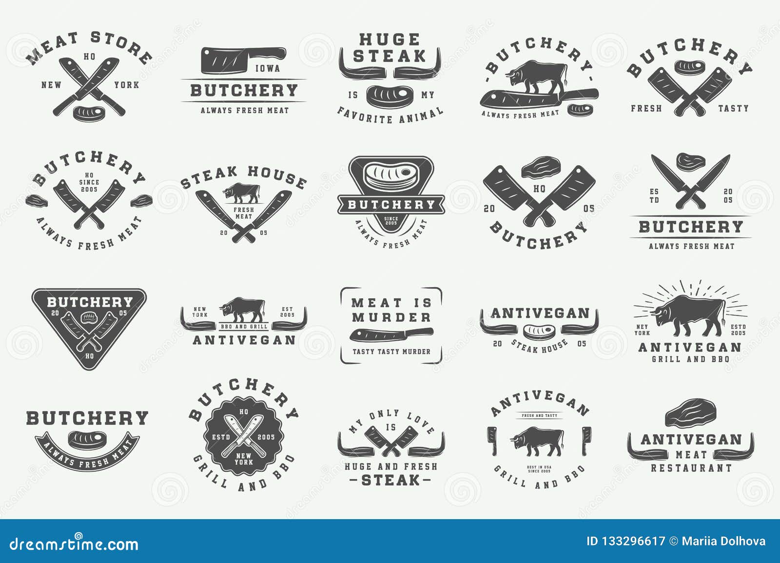 Set of Vintage Butchery Meat, Steak or Bbq Logos, Emblems, Badge Stock ... Set of Vintage Butchery Meat, Steak or Bbq Logos, Emblems, Badge Stock ...