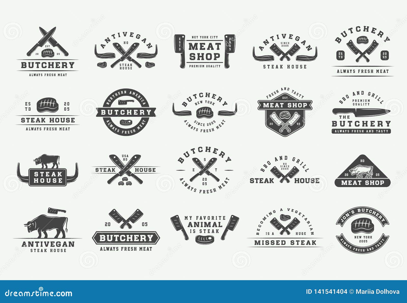 Set of Vintage Butchery Meat, Steak or Bbq Logos, Emblems, Badges ... Set of Vintage Butchery Meat, Steak or Bbq Logos, Emblems, Badges ...