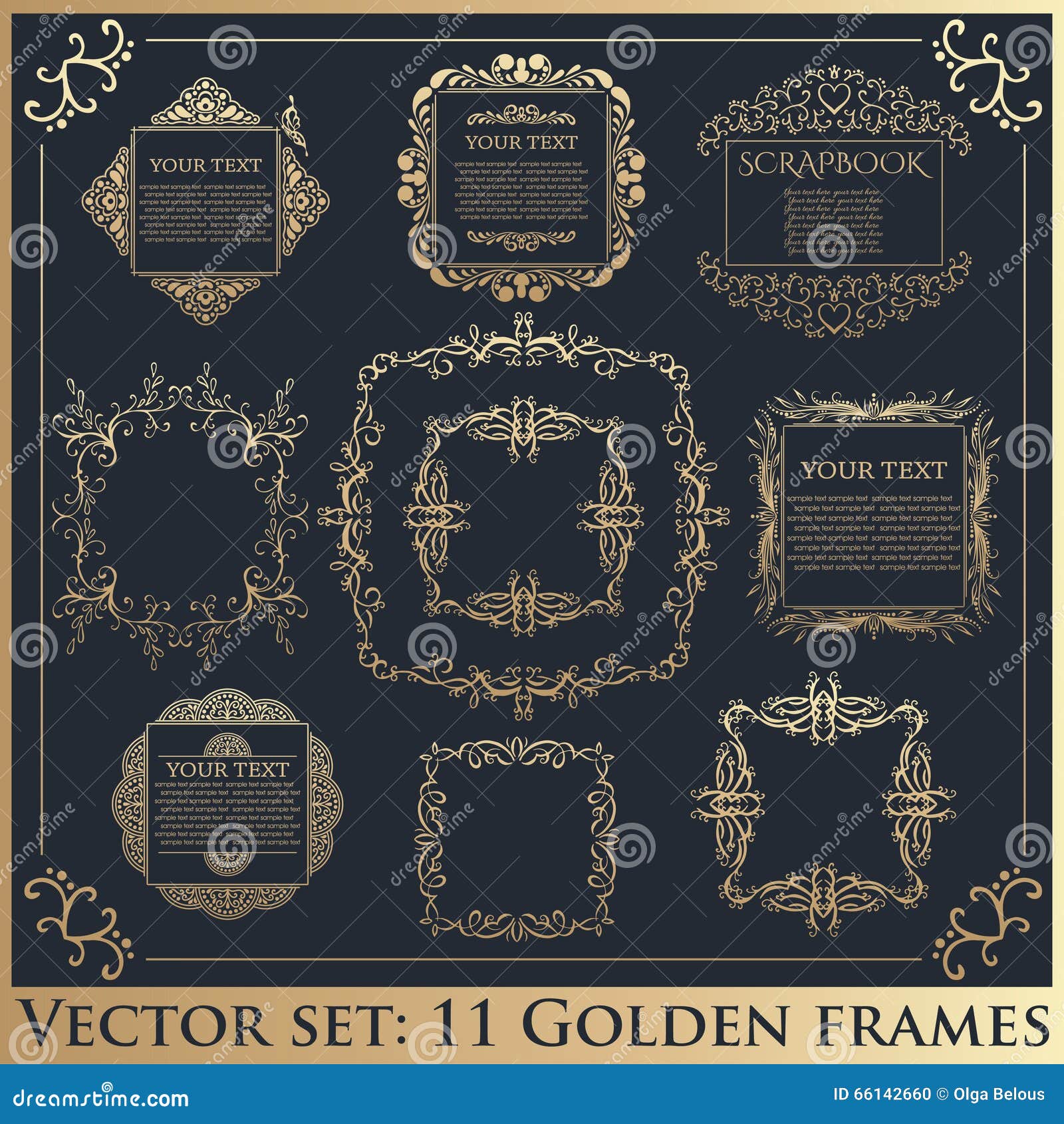 Set of Vintage Calligraphic Floral Golden Frames Stock Vector ...