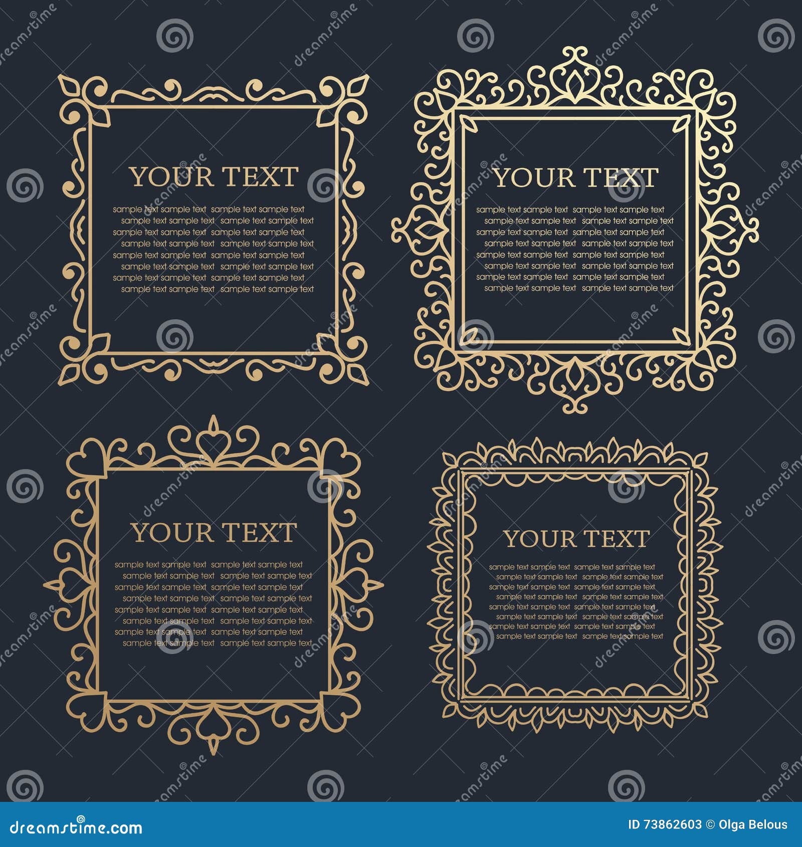 Set of Vintage Calligraphic Floral Golden Frames Stock Vector ...