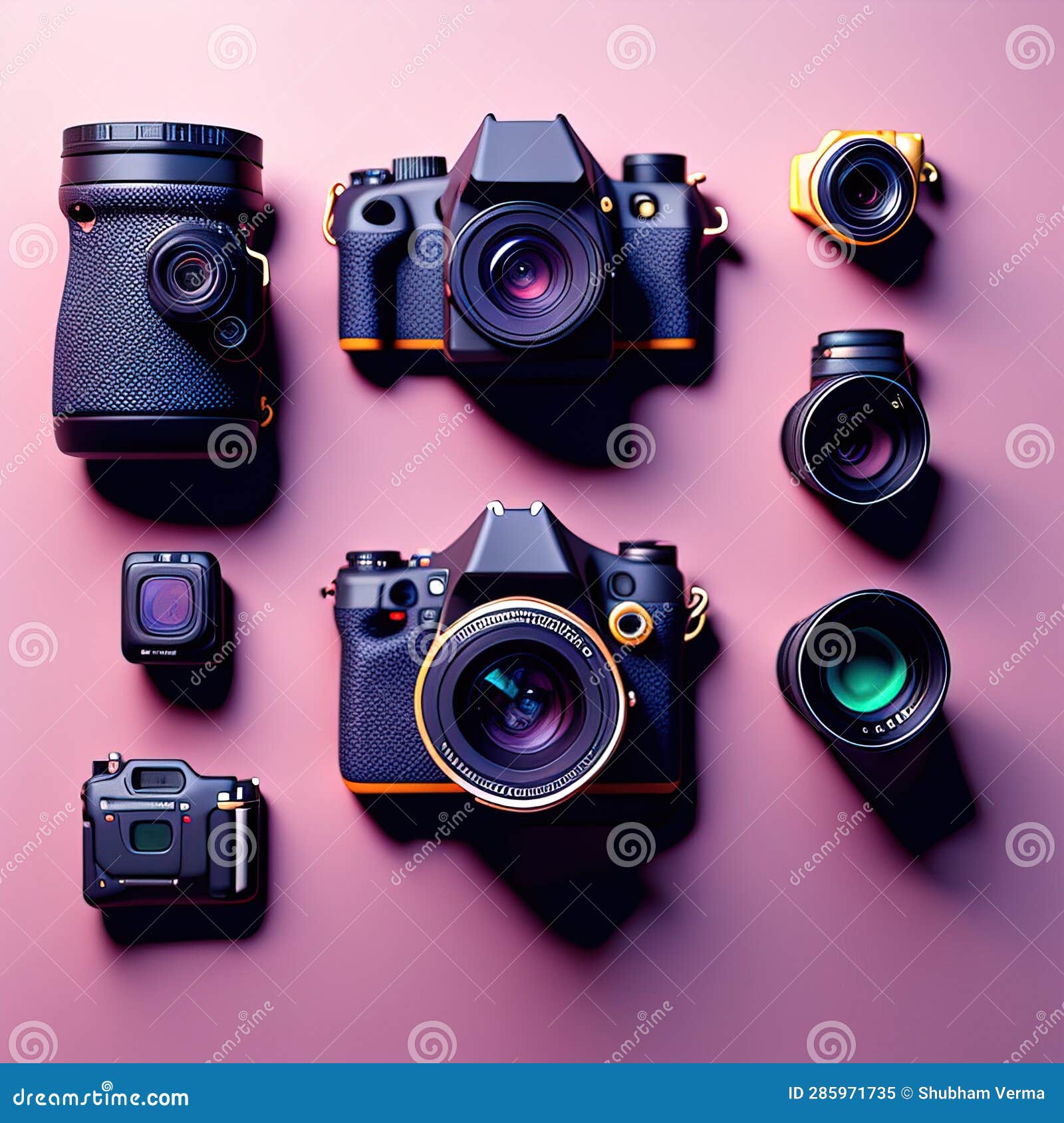 Set of Vintage Cameras on Orange Background. Stock Image - Image of ...