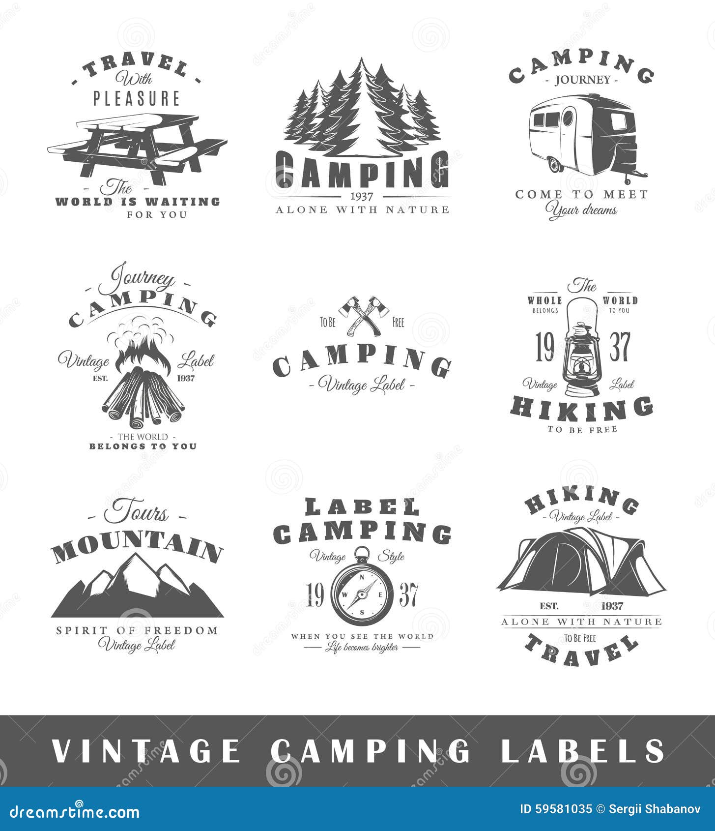 Set of Vintage Camping Labels Stock Vector - Illustration of ...