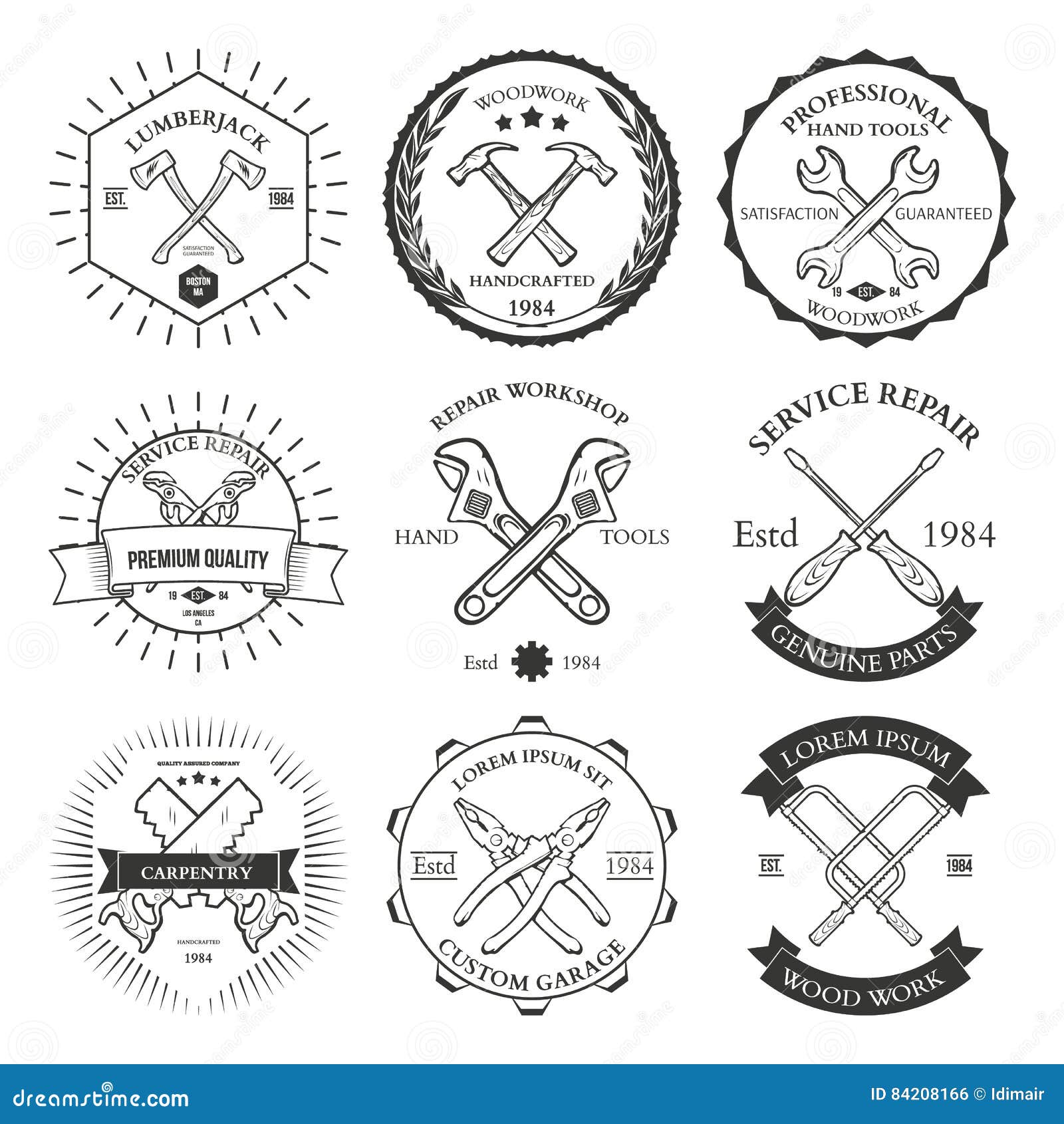 Set of Vintage Carpentry Hand Tools, Repair Service, Labels and Design ...