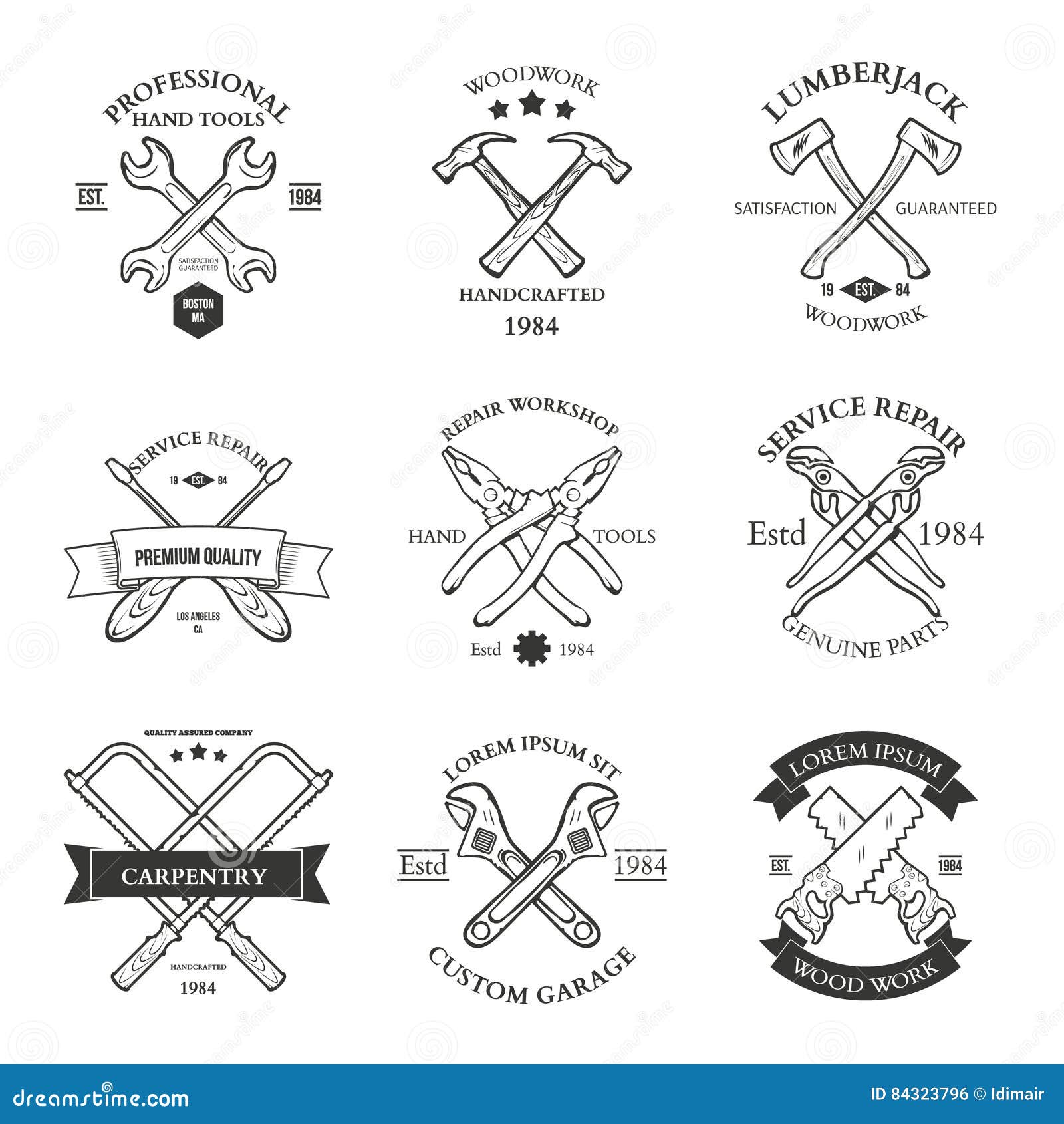 Set of Vintage Carpentry Hand Tools, Repair Service, Labels and Stock ...