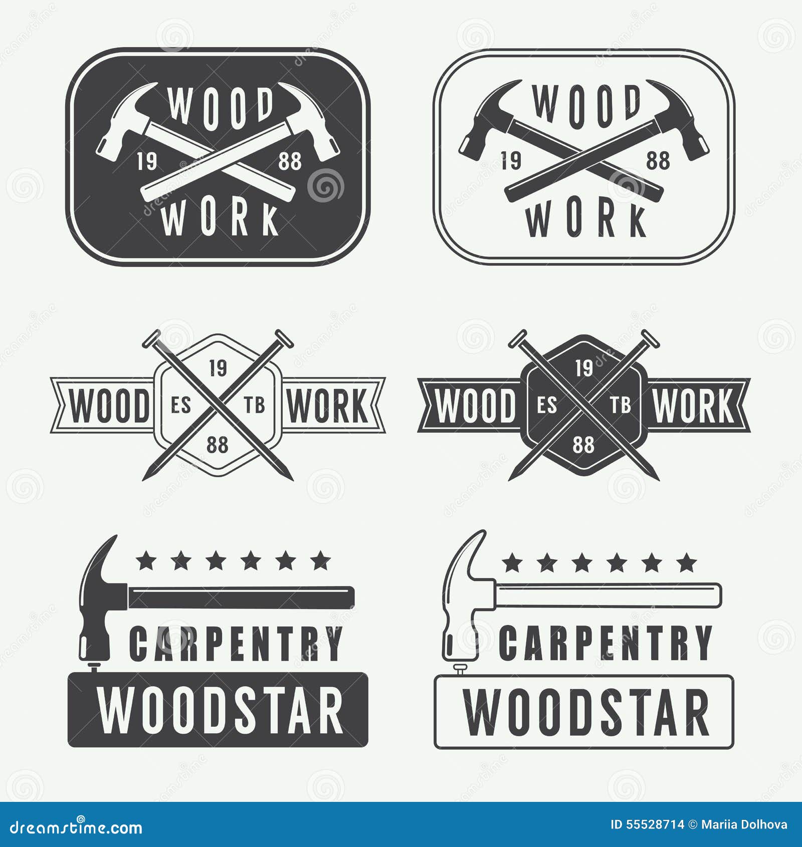 Carpentry Labels Emblems And Design Elements Cartoon Vector ...
