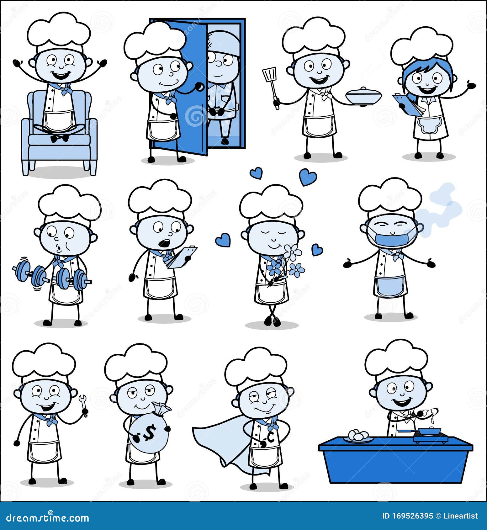 Set Vintage Cartoon Chef - Comic Concepts Vector Illustrationen Vektor ...