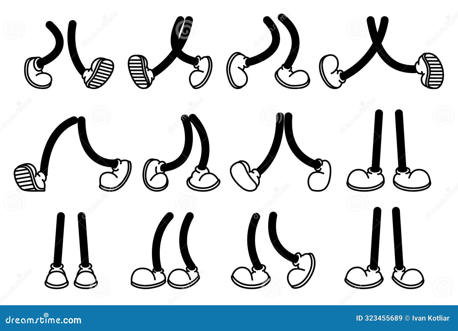 Set of Vintage Cartoon Feet in Shoes. Cartoon Boot. Comic Retro Feet in ...