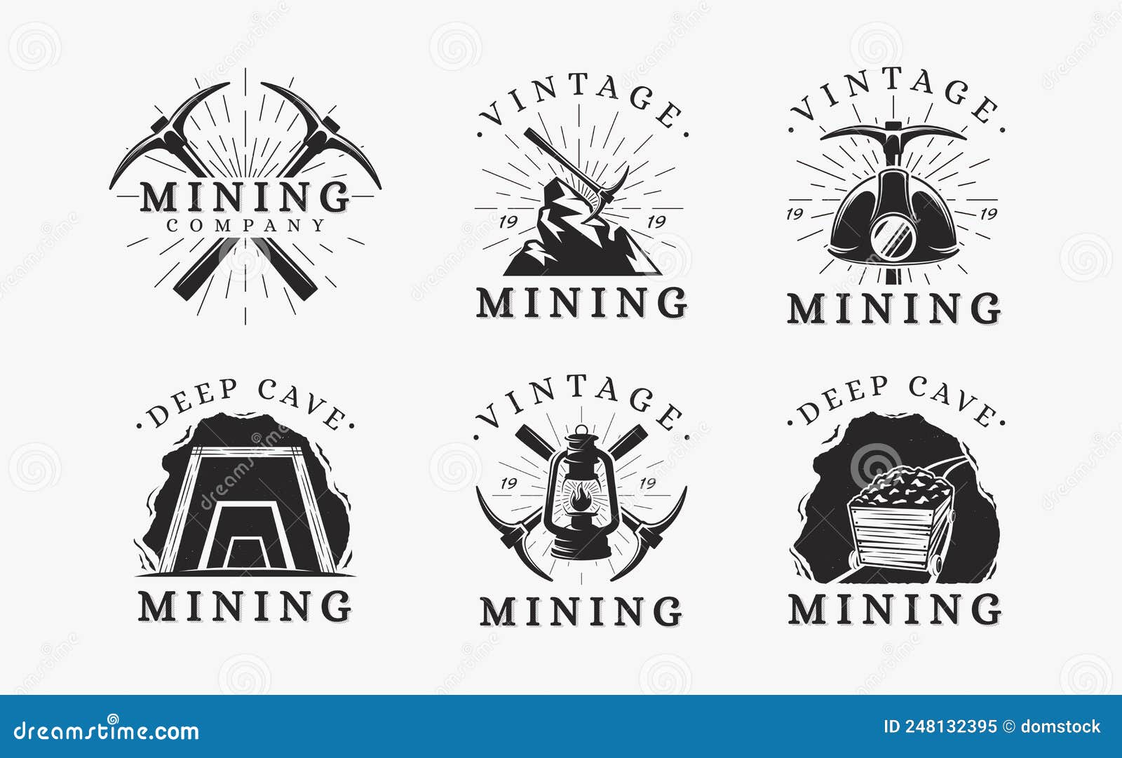 Set of Vintage Classic Mining Logo Vector Stock Vector - Illustration ...