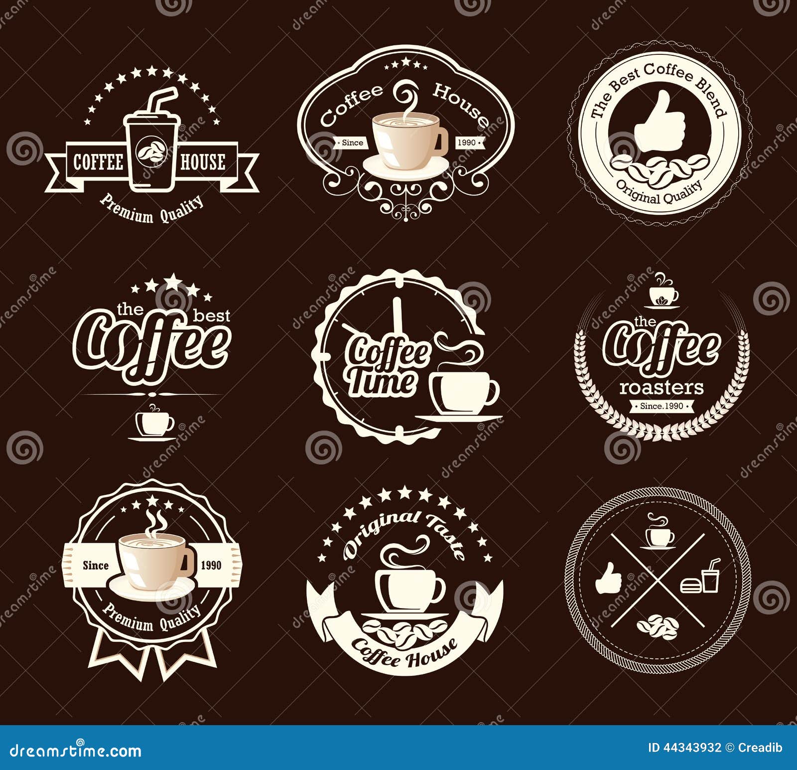 Set of Vintage Coffee Badges and Labels Stock Vector - Illustration of ...