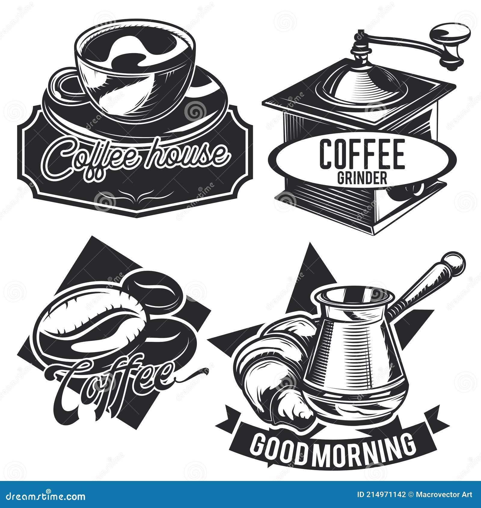 Set of Vintage Coffee Emblems, Labels, Badges, Logos. Isolated on White ...