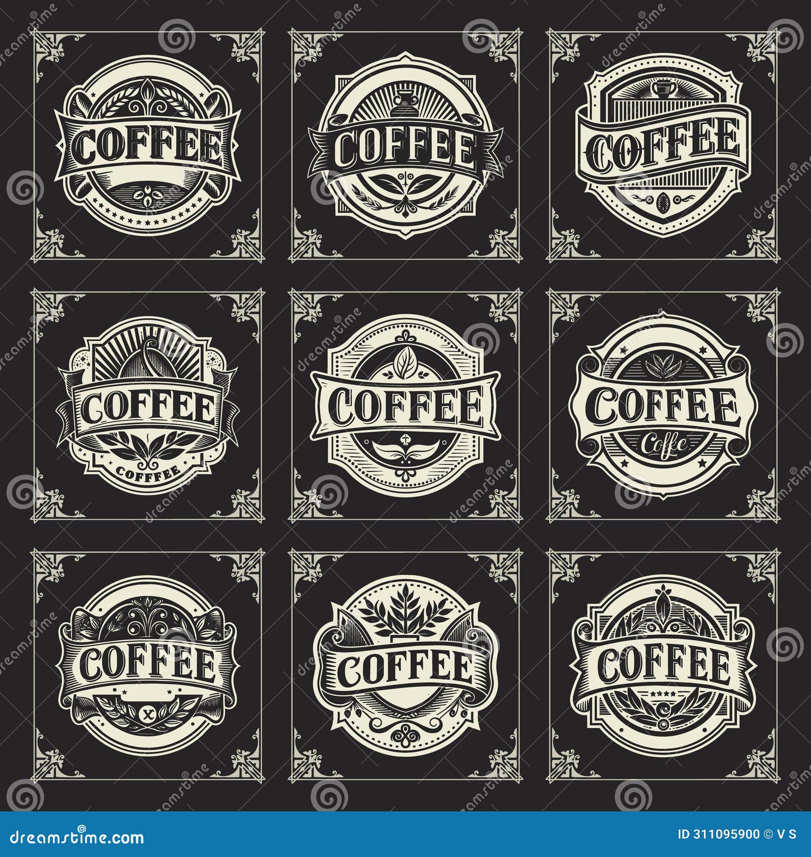 Set of Vintage Coffee Labels. Stamps for Packaging. a Set of Templates ...