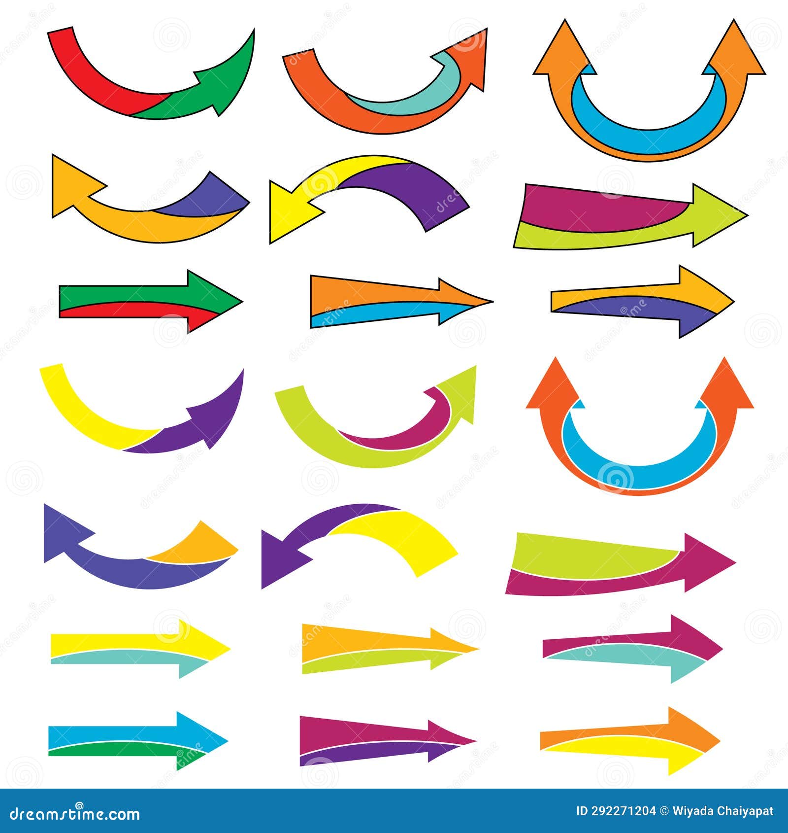 Set of Vintage Colored Arrow Icons Stock Illustration - Illustration of ...