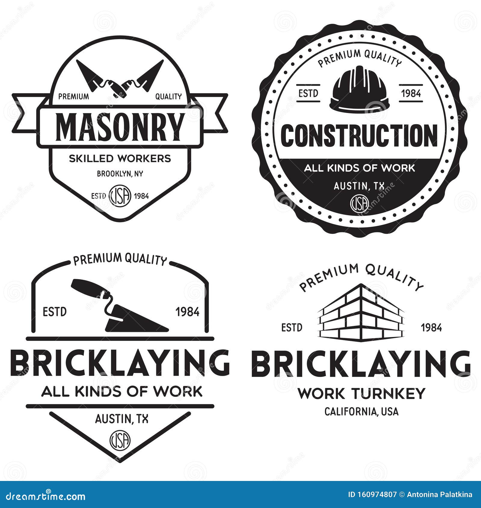 Set of Vintage Construction and Bricklaying Labels. Posters, Stamps ...