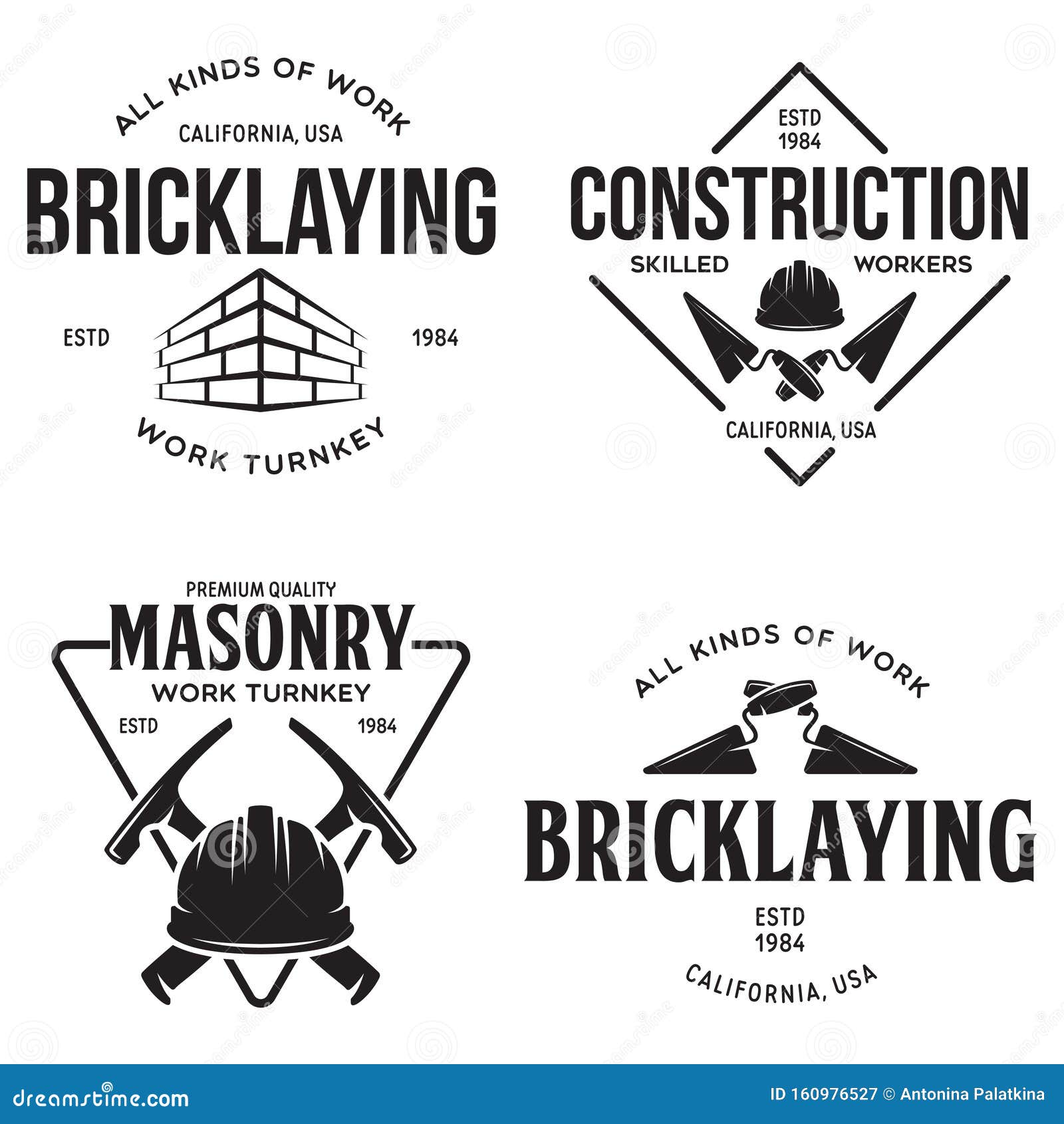 Set of Vintage Construction and Bricklaying Labels. Posters, Stamps ...