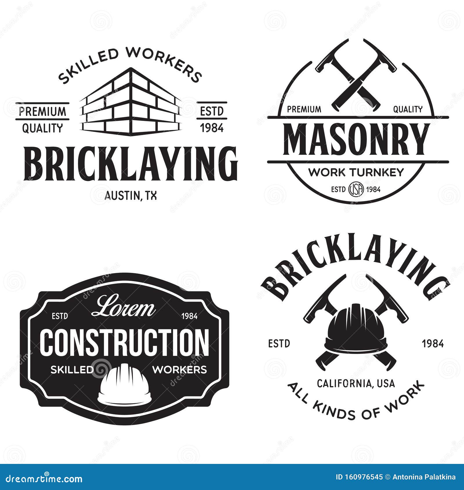 Set Of Vintage Construction And Bricklaying Labels. Posters, Stamps ...