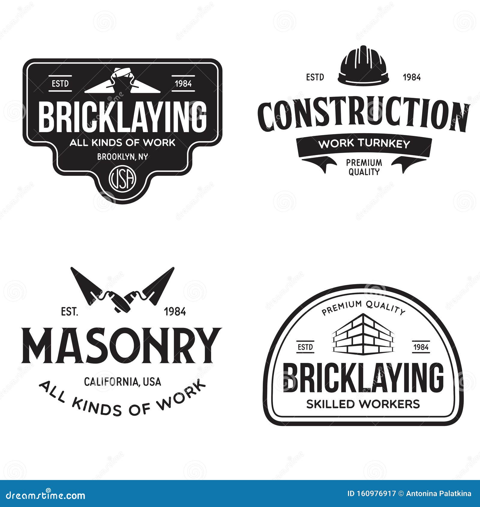 Set Of Vintage Construction And Bricklaying Labels. Posters, Stamps ...
