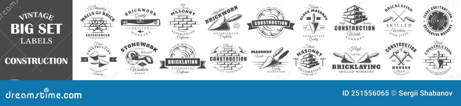 Set of Vintage Construction Labels Stock Vector - Illustration of brick ...