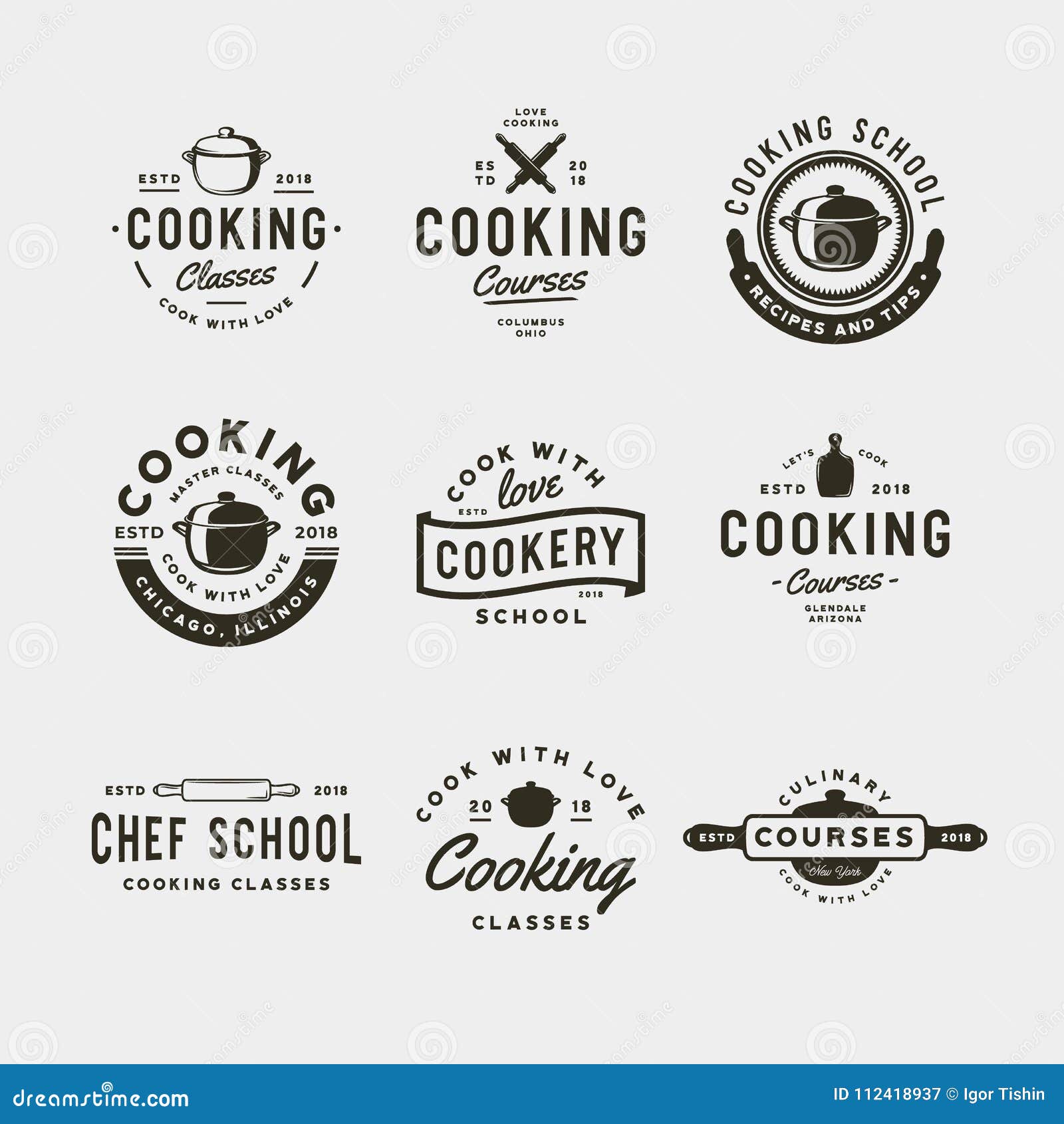 Set of Vintage Cooking Classes Logos. Retro Styled Culinary School ...