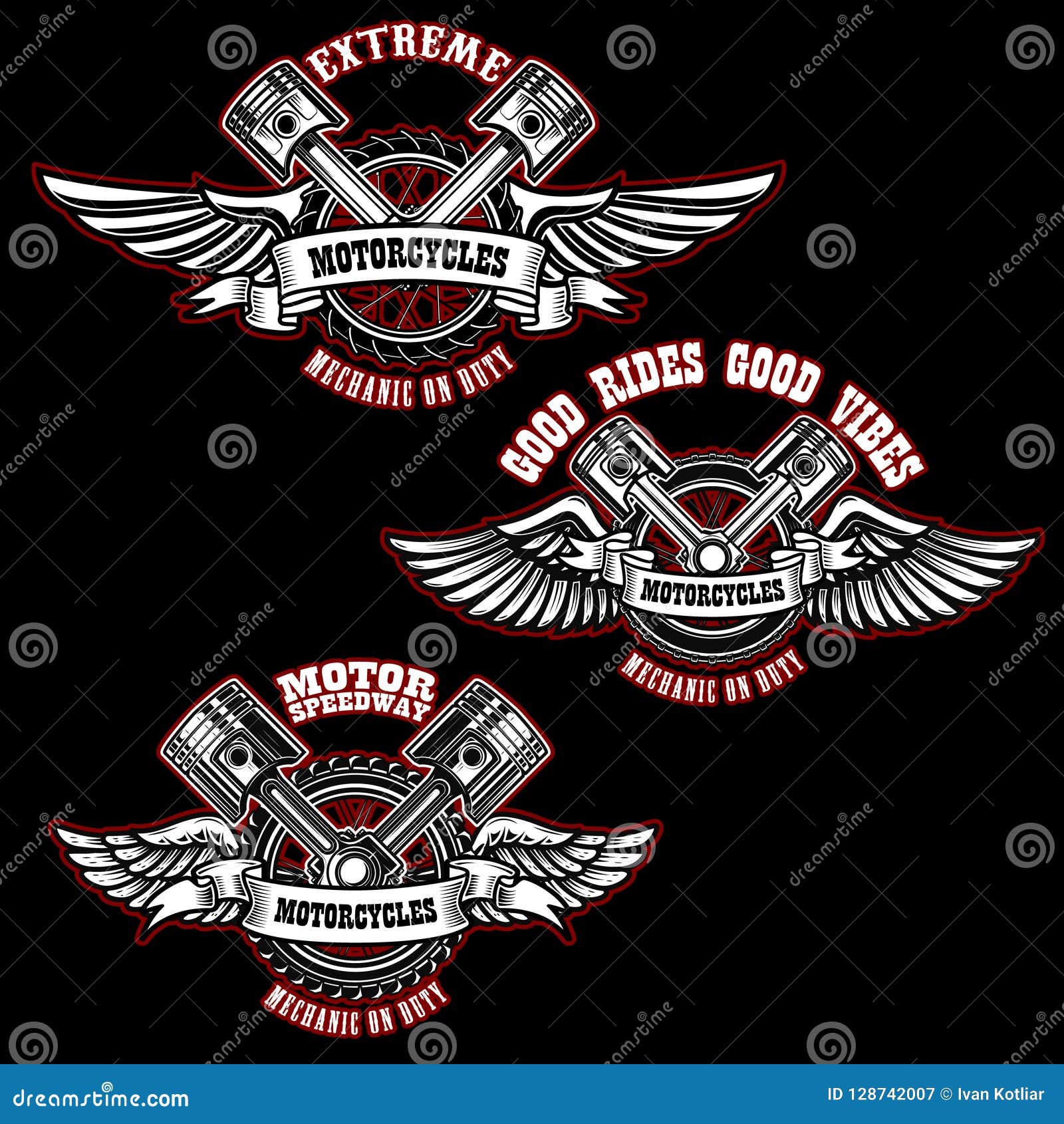 Set of Vintage Custom Motorcycle Emblems. Design Elements for Logo ...
