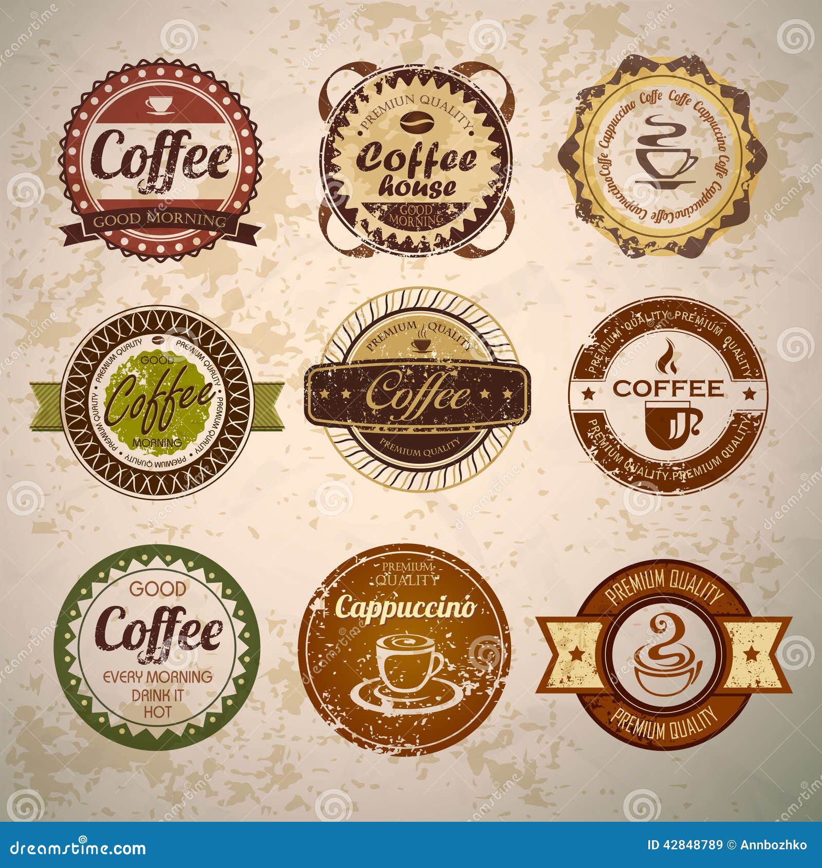 Set Of Coffee Labels, Badges And Logos For Design Cartoon Vector ...