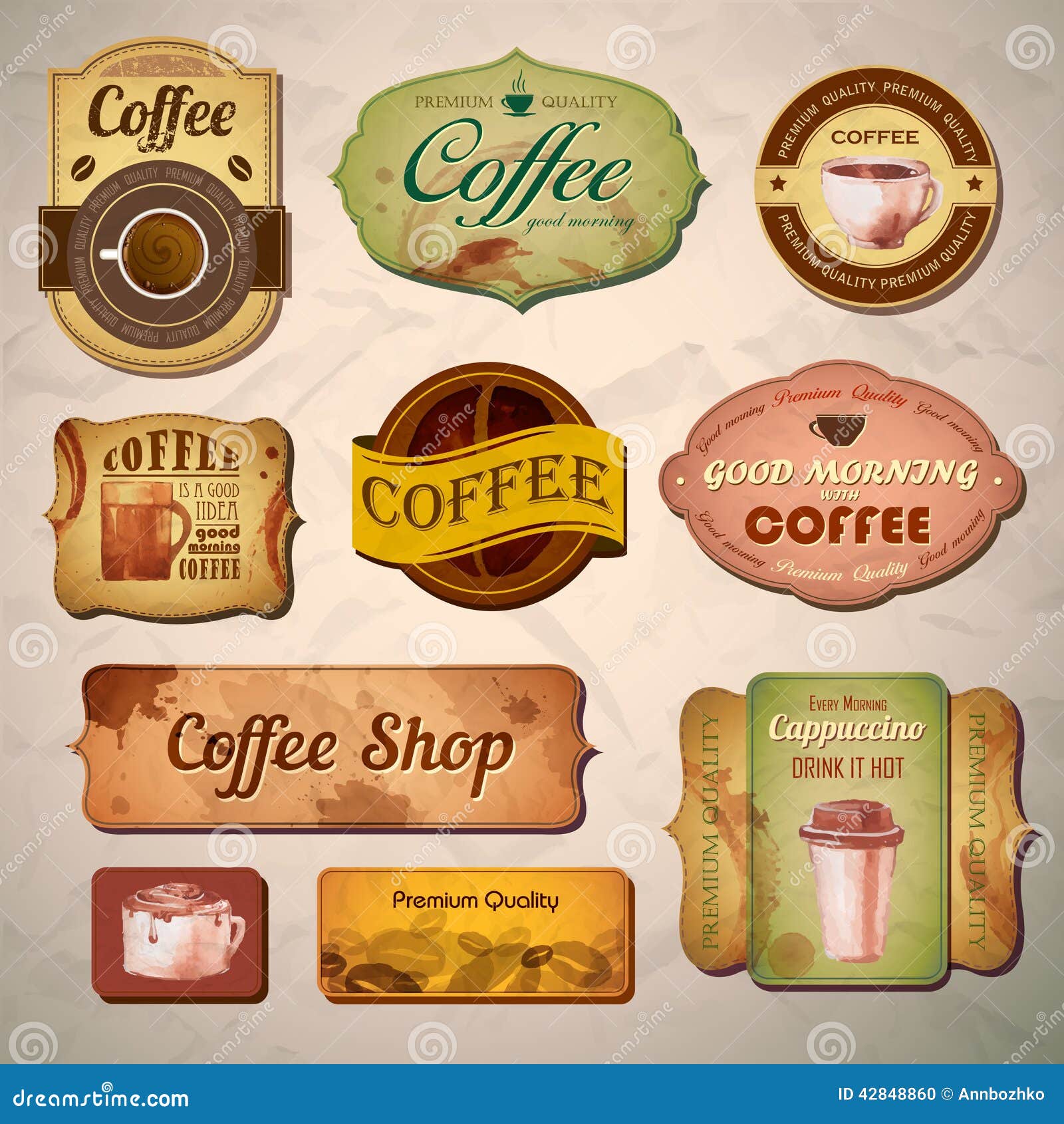 Set of Vintage Decorative Coffee Labels Stock Vector - Illustration of ...
