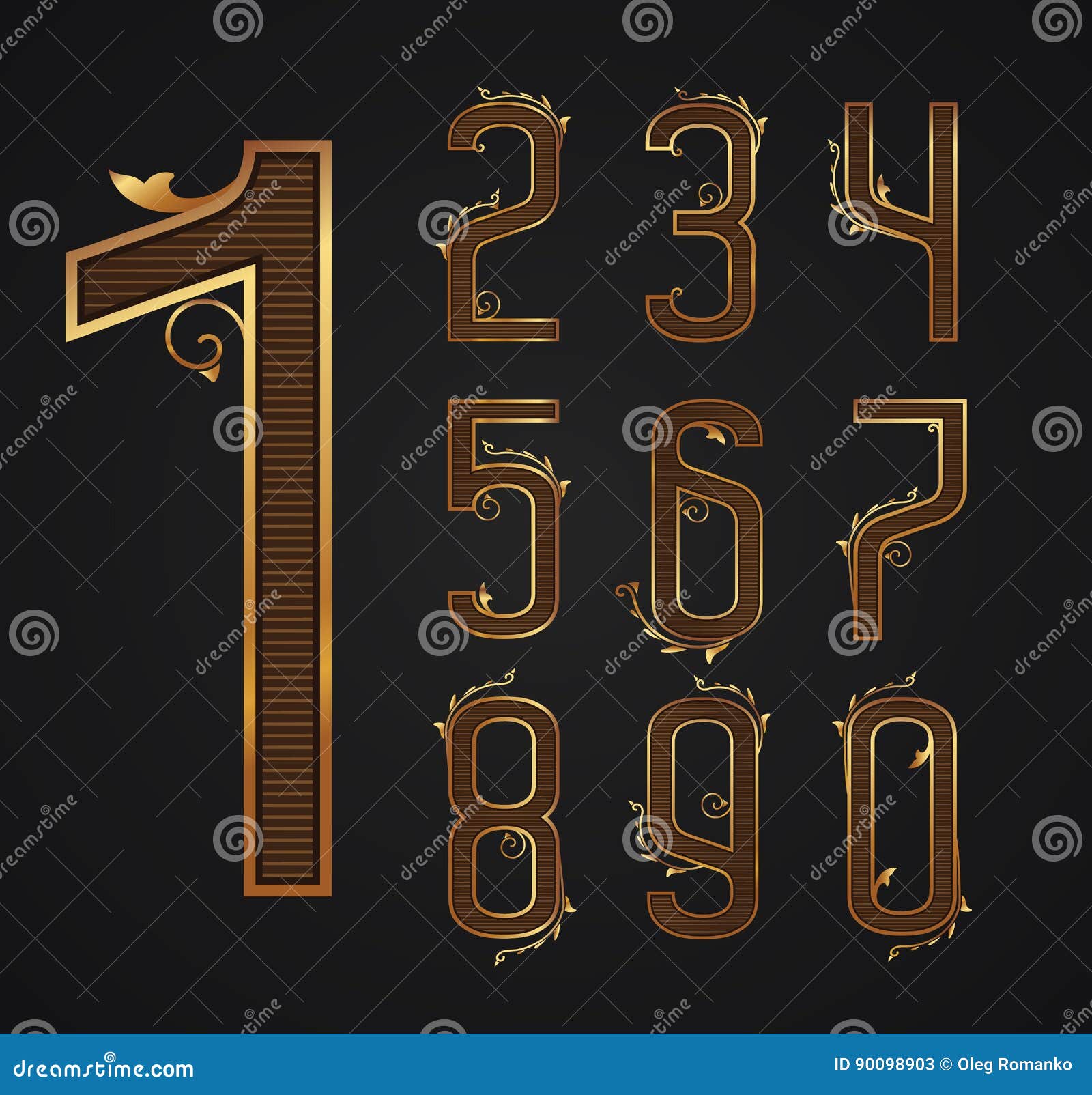 Set of Vintage Digits from 0 To 9. Stock Vector - Illustration of ...