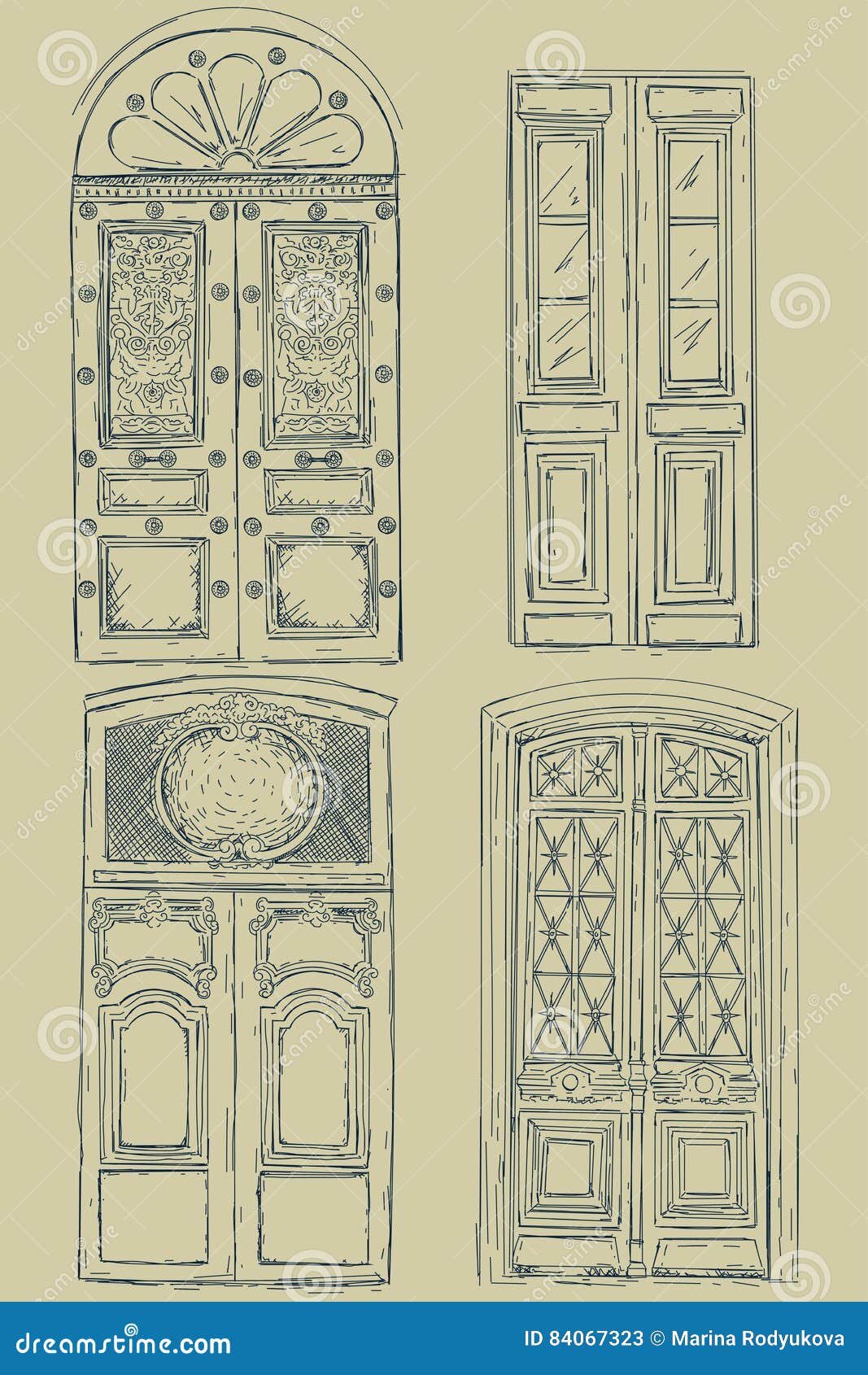 Set of vintage door. stock vector. Illustration of background - 84067323